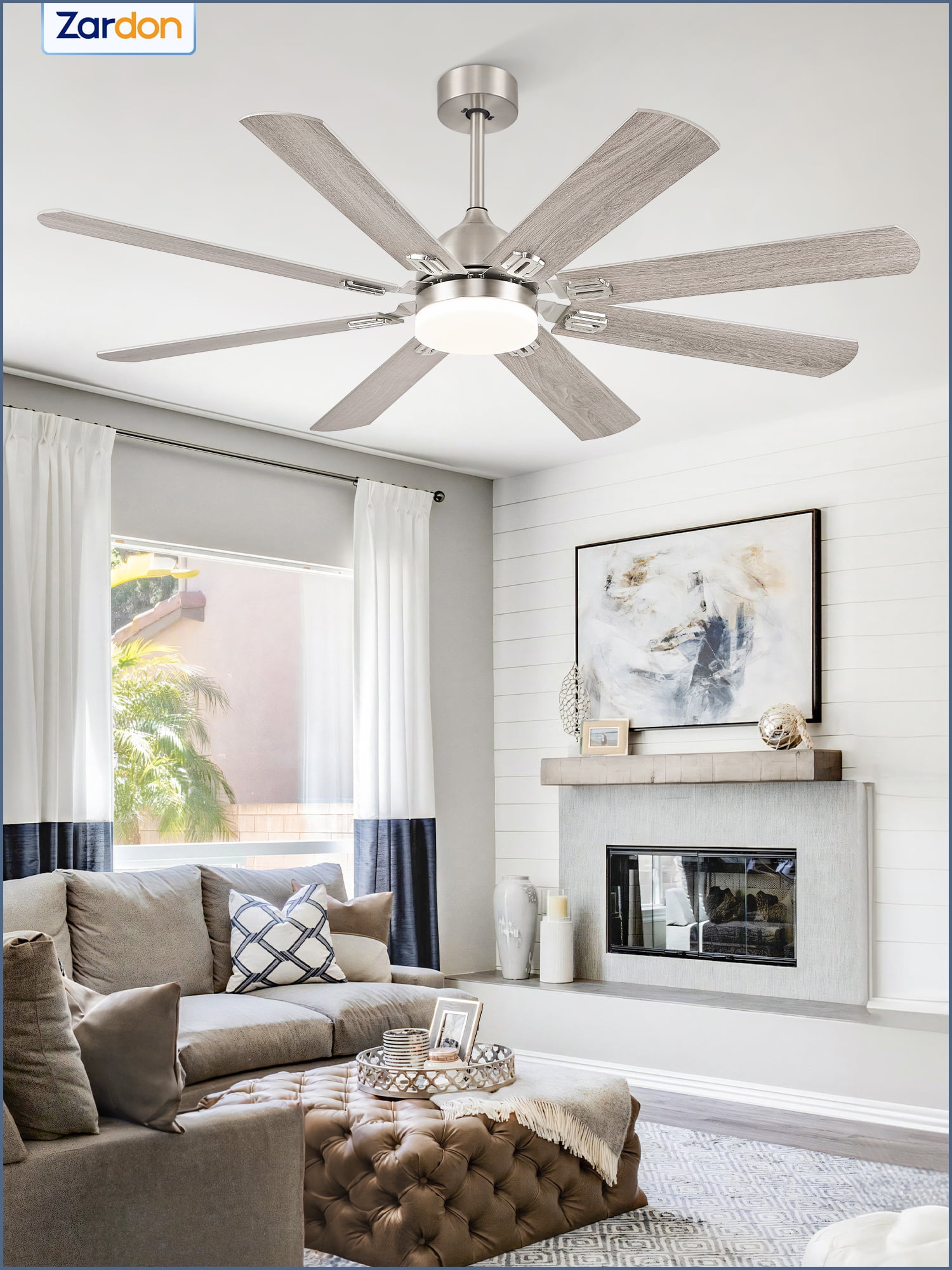 Zardon 62" Nickel Modern Ceiling Fan with Light & Remote - Indoor, 8 ...