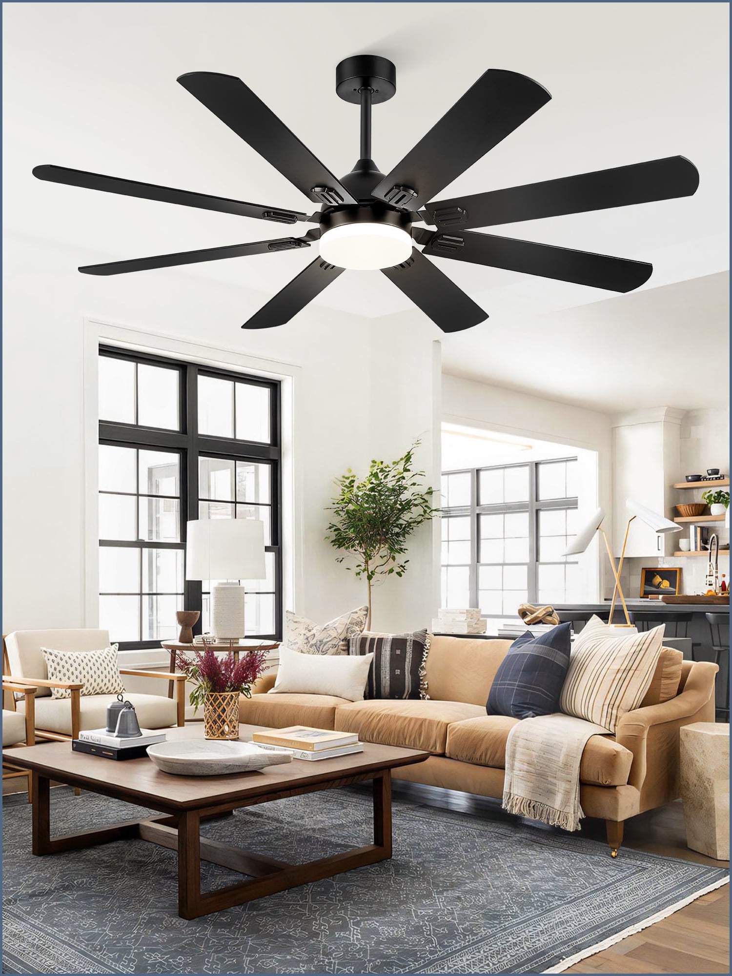 Zardon 62 in. Indoor Modern Ceiling Fan with Lights and Remote, Black ...