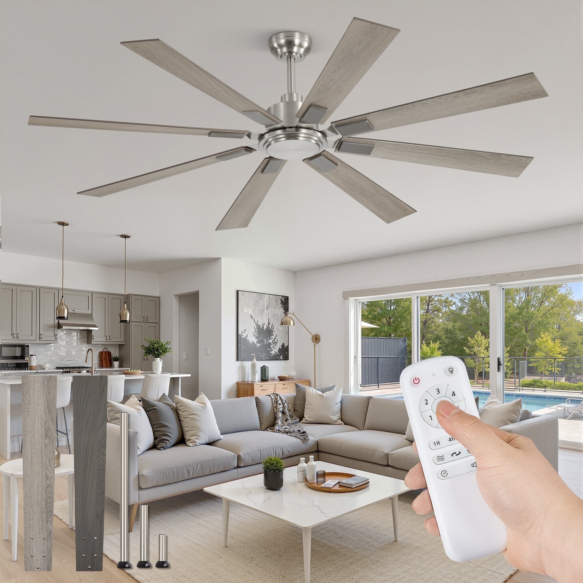 Zardon 65 inch Modern Ceiling Fan No Light with Remote Control, Indoor ...