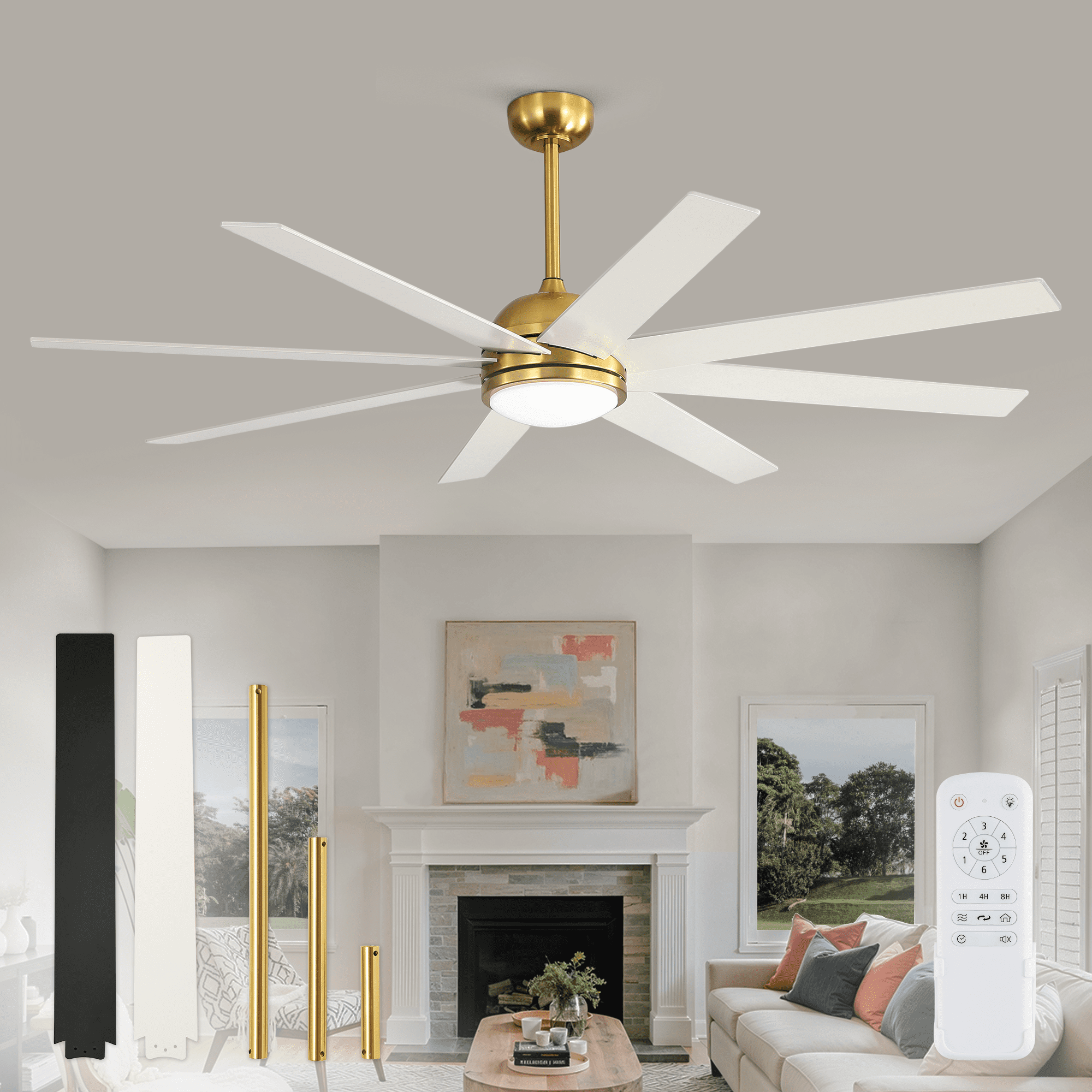 Zardon 65-Inch Ceiling Fan with Light - Remote Control, 6-Speed, Black ...