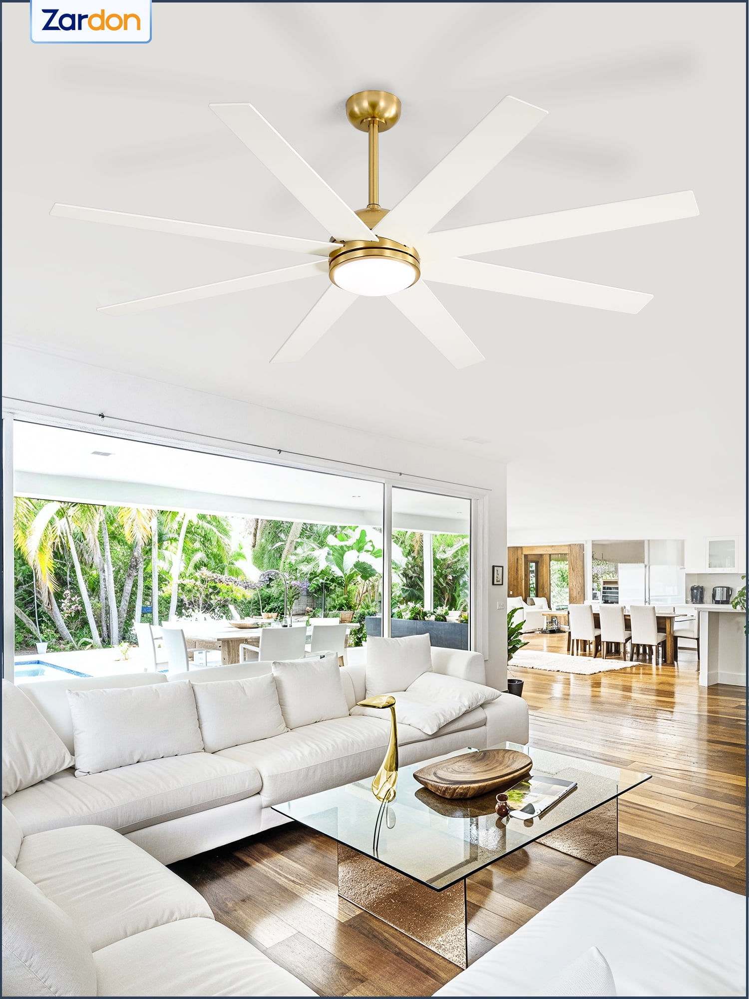 Zardon 65-Inch Ceiling Fan with Light - Remote Control, 6-Speed, Black ...