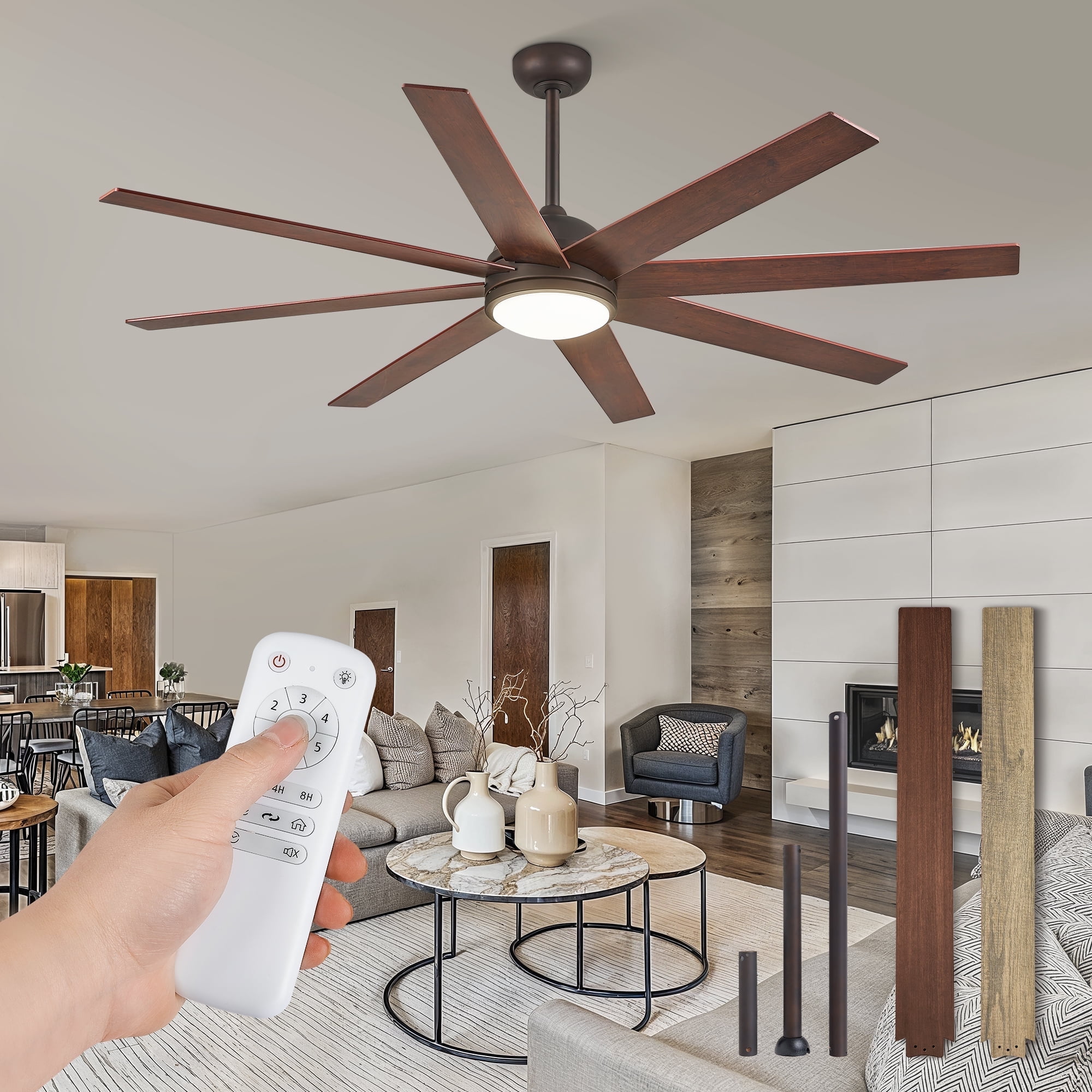 Zardon 65-Inch Ceiling Fan with Light - Remote Control, 6-Speed, Black ...