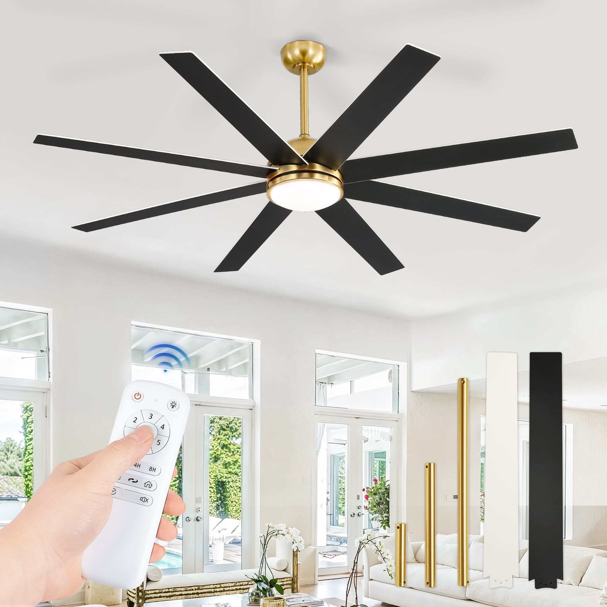 Zardon 65-Inch Ceiling Fan with Light - Remote Control, 6-Speed, Black ...