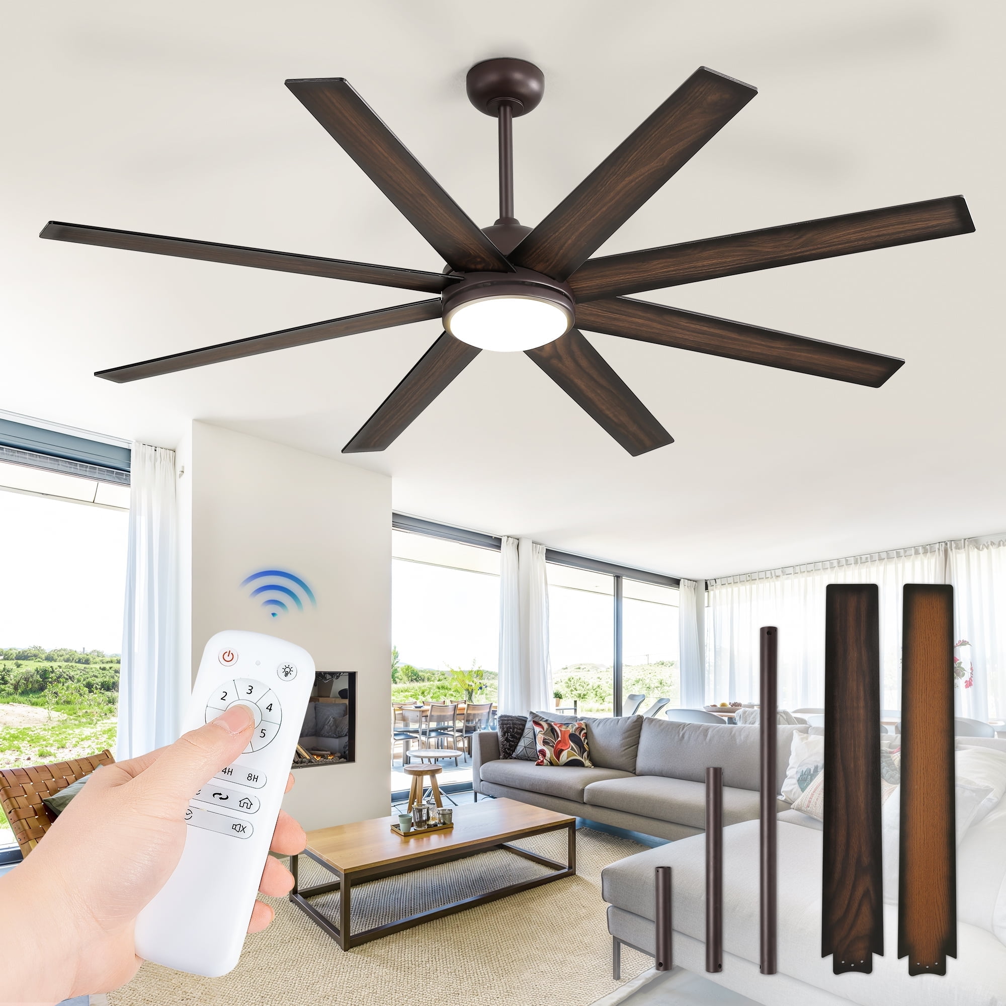 Zardon 65-Inch Ceiling Fan with Light - Remote Control, 6-Speed, Black ...