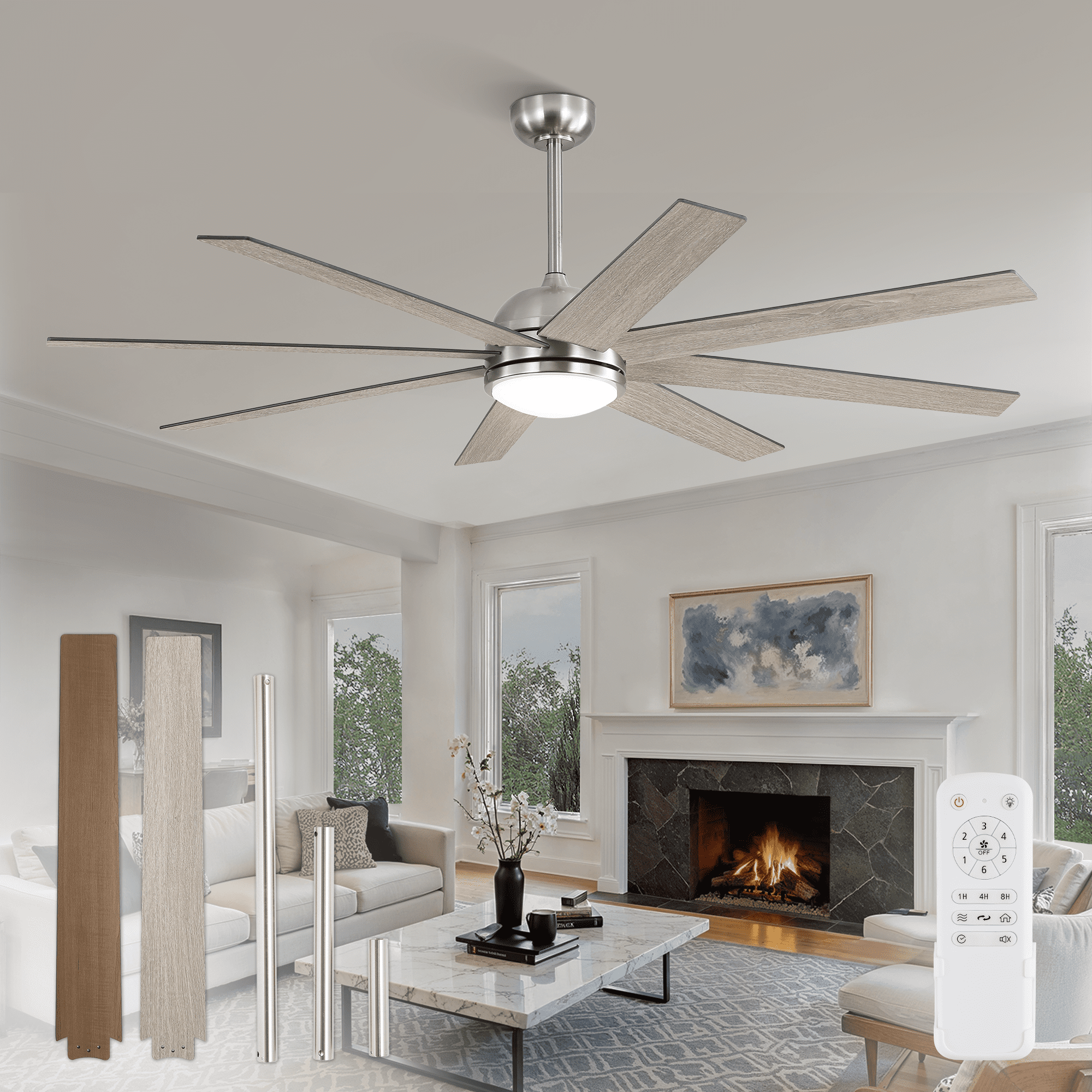 Zardon 65-Inch Ceiling Fan with Light - Remote Control, 6-Speed, Black ...