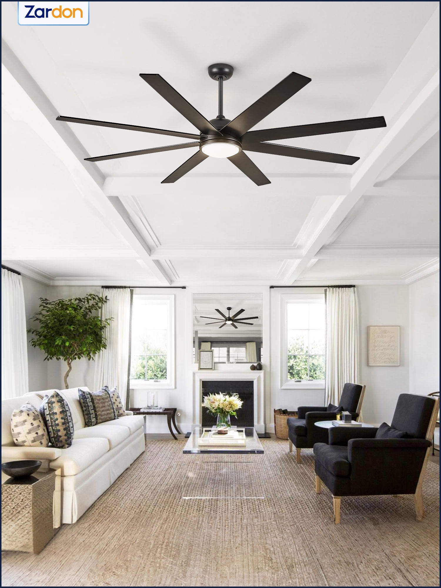 Zardon 65-Inch Ceiling Fan with Light - Remote Control, 6-Speed, Black ...