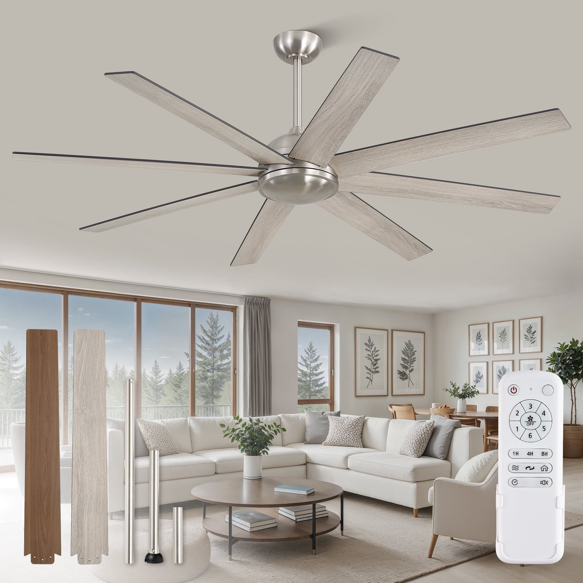 Zardon Ceiling Fans, 65in Ceiling Fans with Remote No Light, 6 Speeds ...