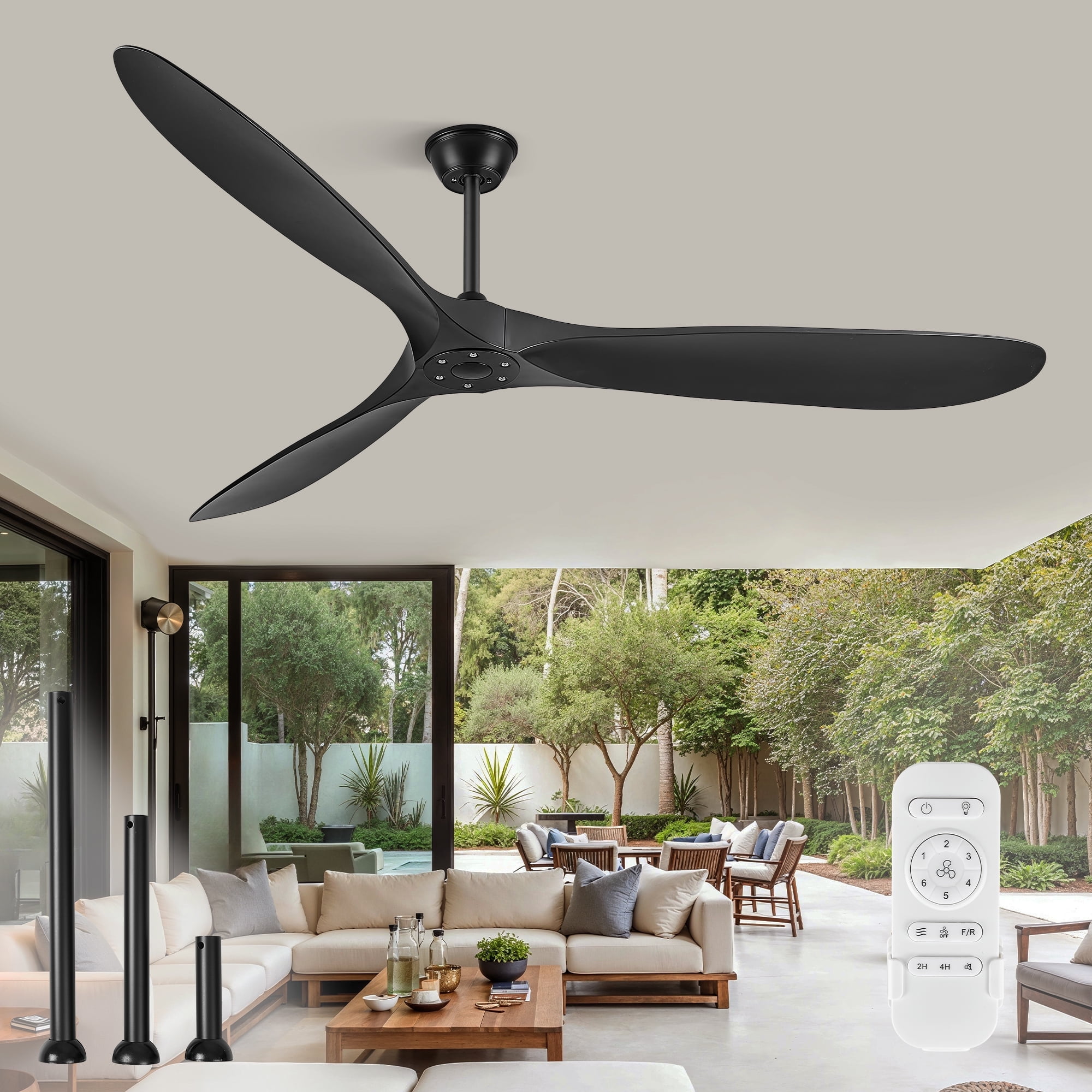 Zardon 70" Black Ceiling Fan with Remote - 3 ABS Blades, 6-Speed DC ...