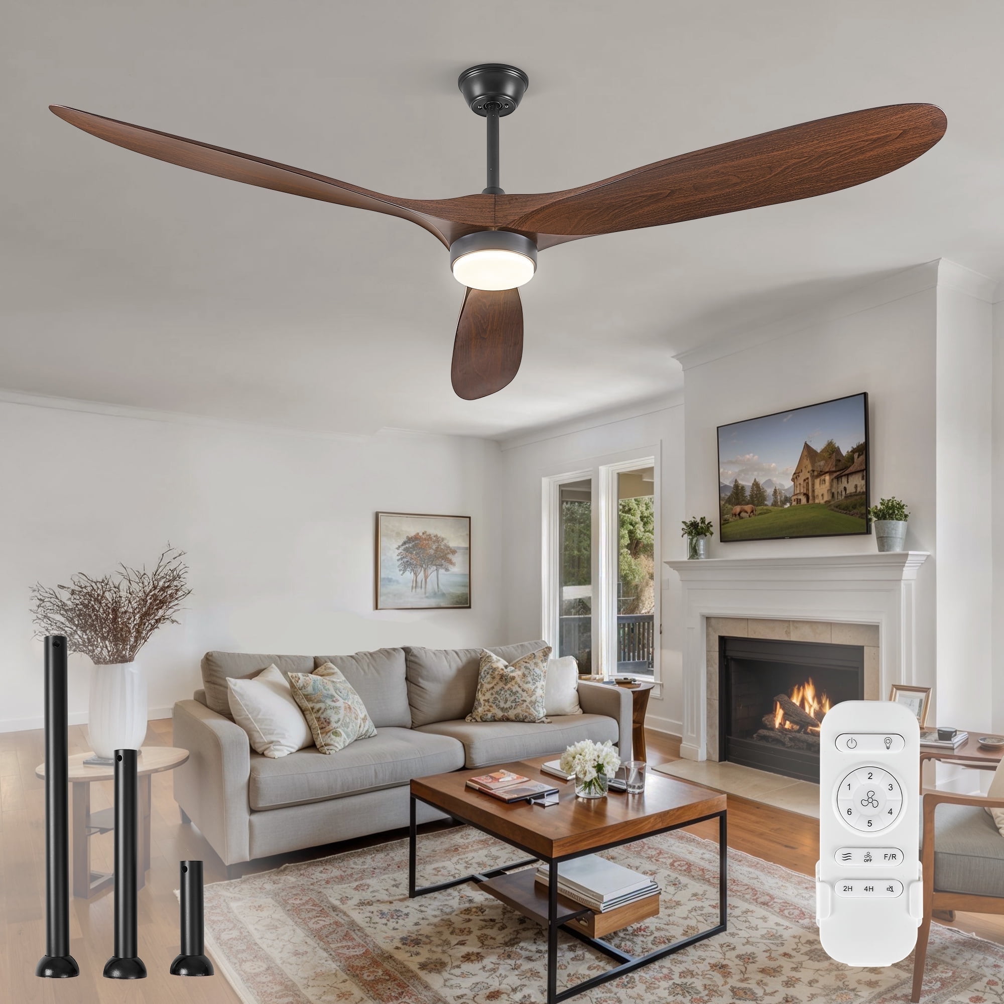 Zardon 70" Ceiling Fan with Light and Remote, Downrod Mount, 6-Speed DC ...