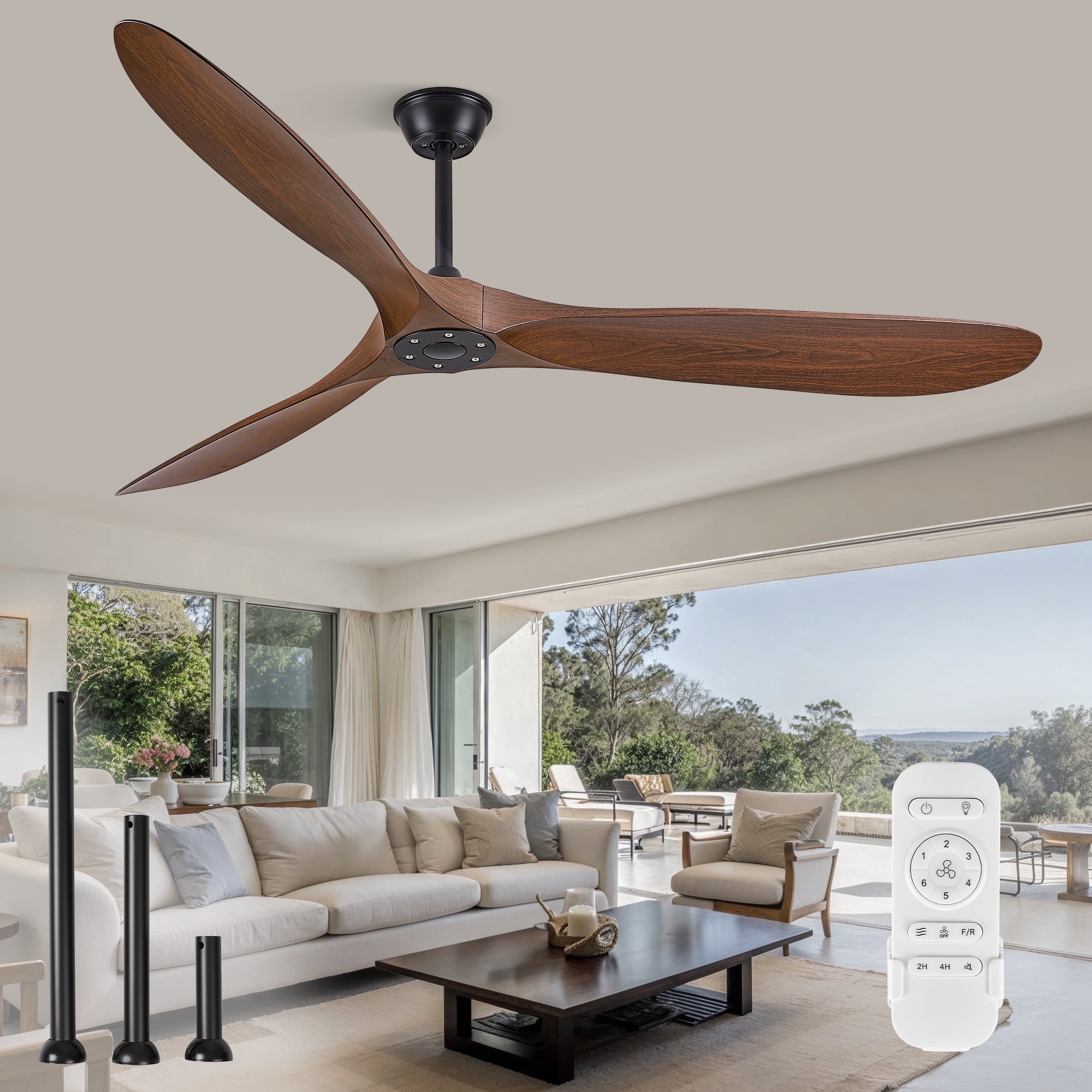 Zardon 70" Ceiling Fan with Remote Control, Downrod Mount, 6-Speed DC ...