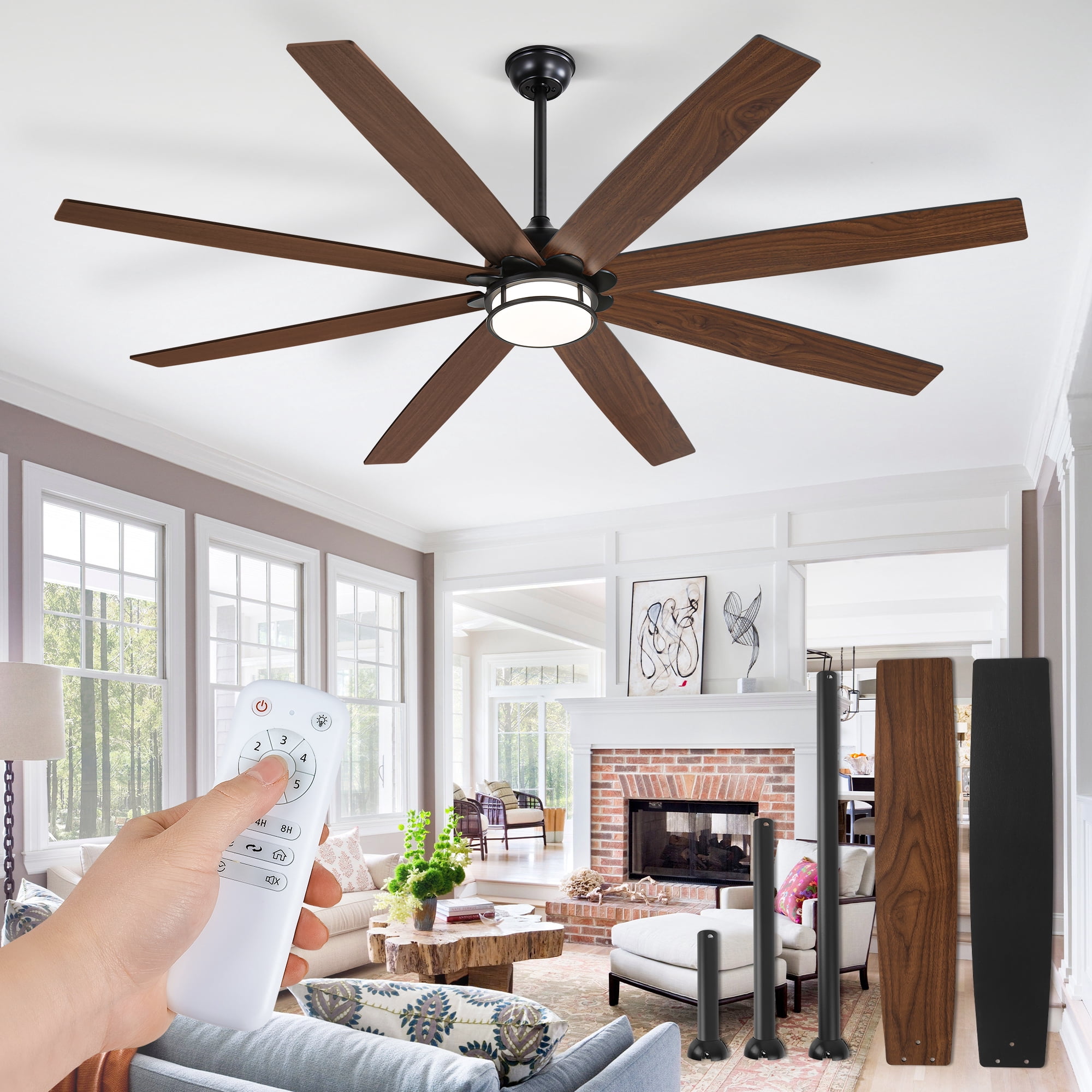 Zardon 72" Ceiling Fan with LED Light & Remote Control – Quiet DC Motor ...