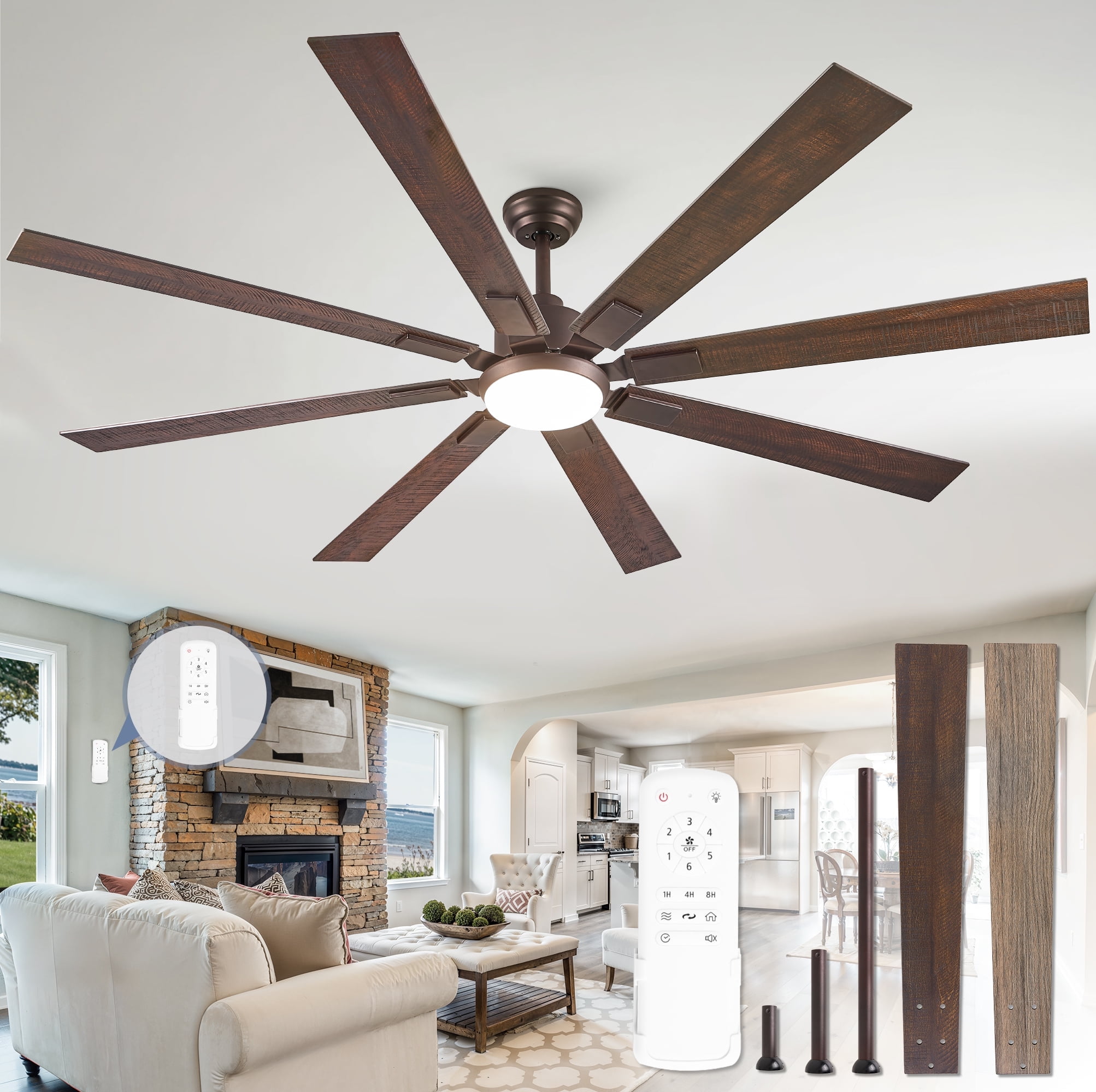 Zardon 72 inch Ceiling Fan with Light and Remote Control - Quiet 6 ...