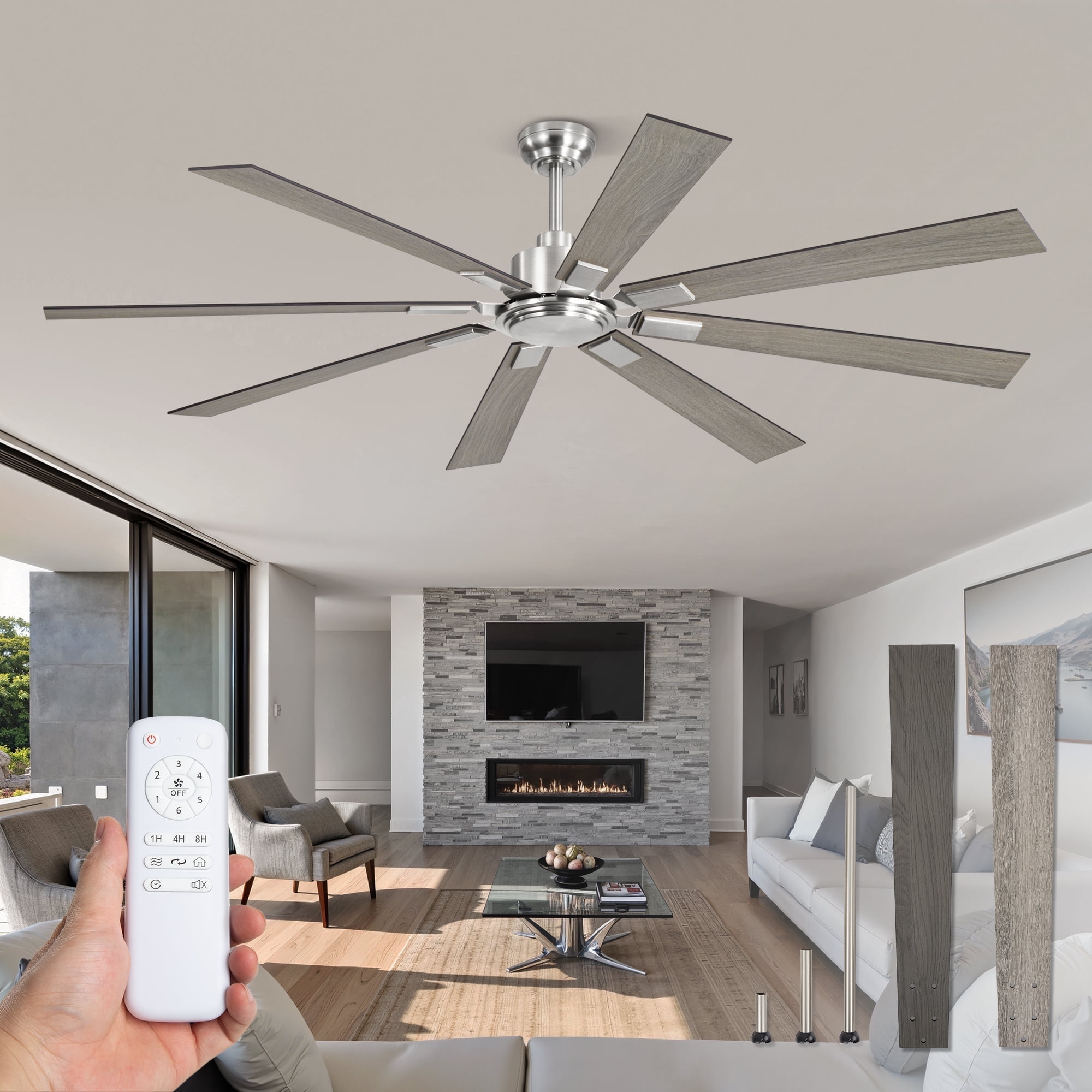 Zardon 72 inch Modern Ceiling Fan No Light with Remote Control, Indoor ...