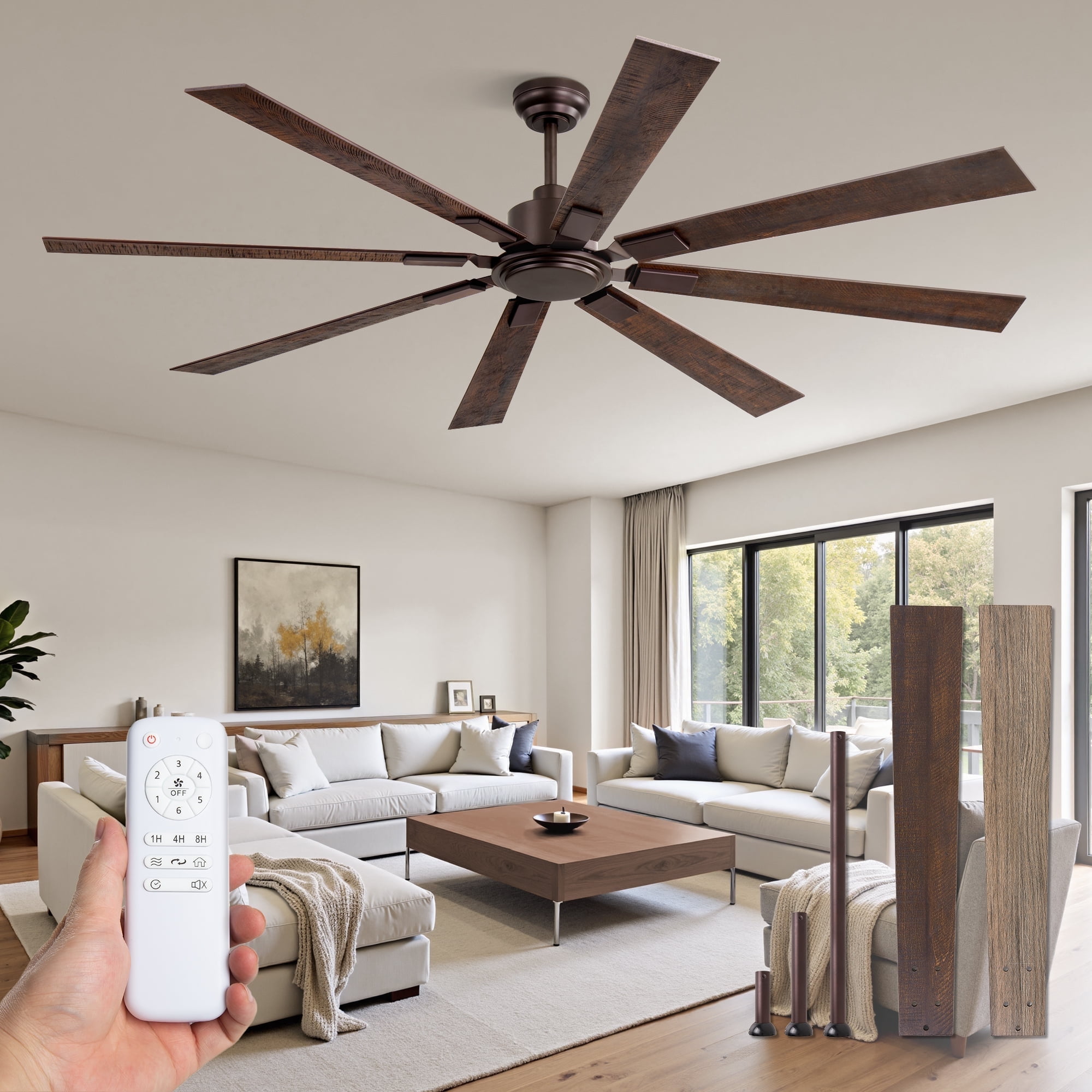 Zardon 72 inch Modern Ceiling Fan No Light with Remote Control, Indoor ...