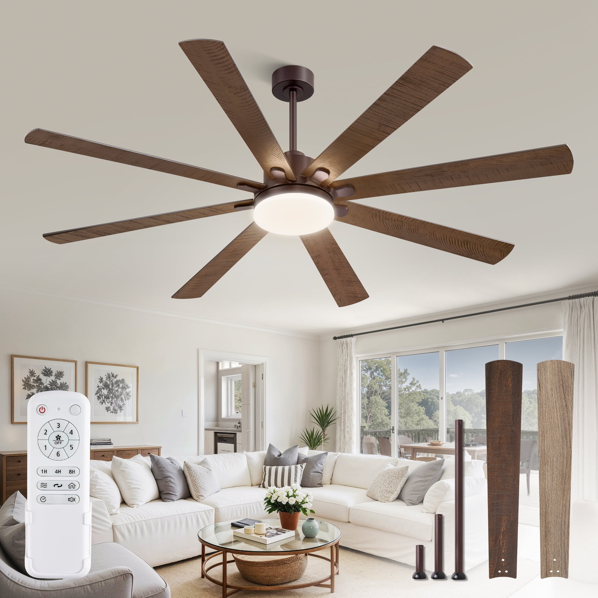 Zardon 72in Ceiling Fan with Light and Remote Control, Large Modern ...