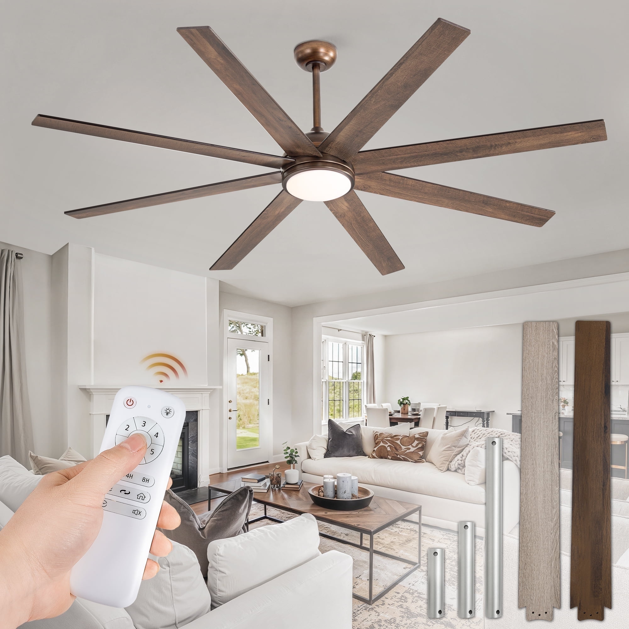 Zardon 72 inch Large Ceiling Fan with Light and Remote, Modern Ceiling ...