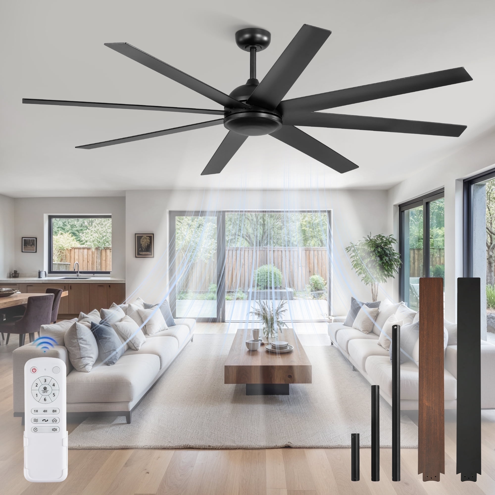 Zardon 72in Large Ceiling Fans with Remote Control No Light, Modern ...