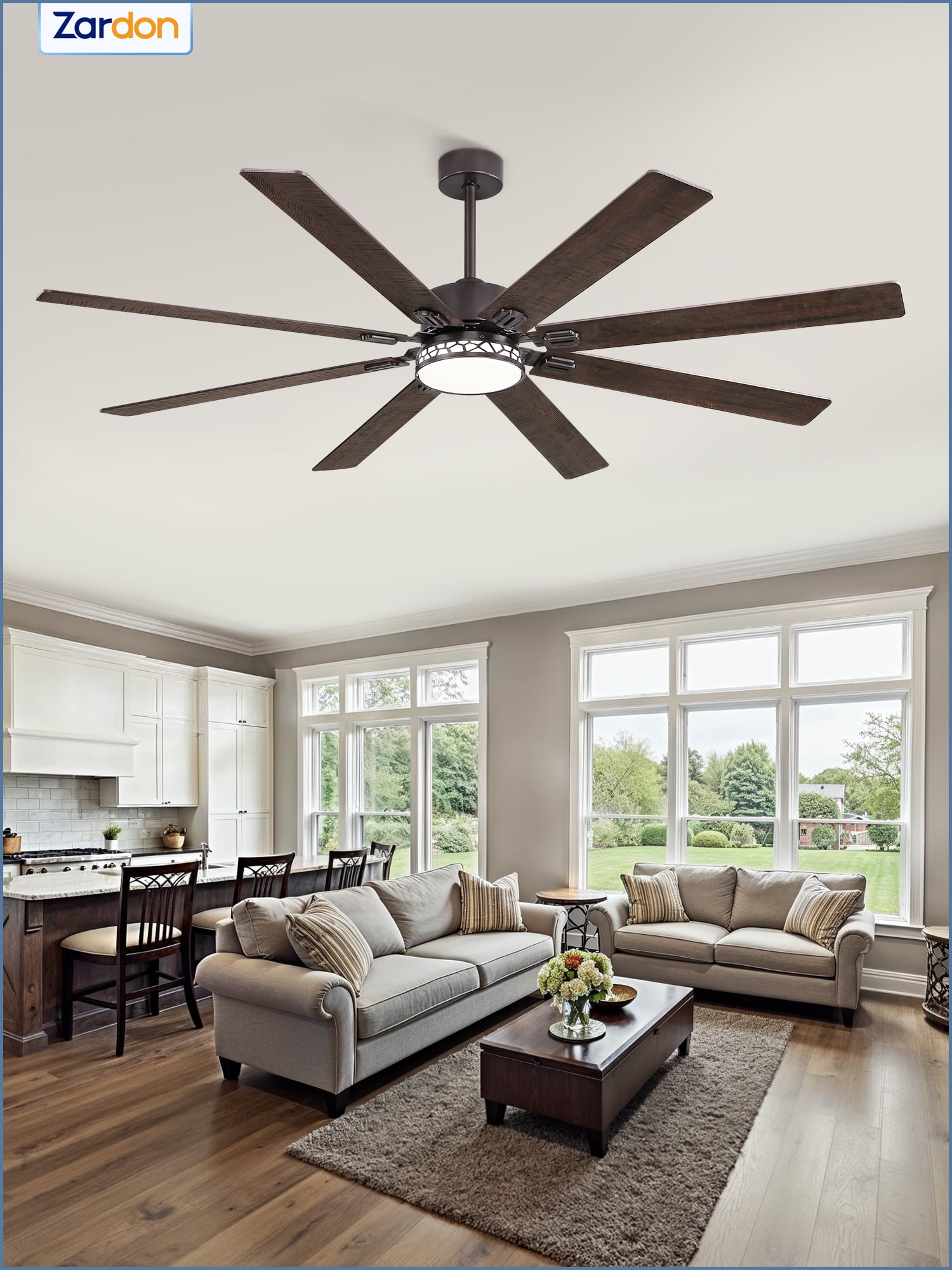 Zardon 72 inch Farmhouse Ceiling Fan with Light & Remote, 8 Oil Bronze ...
