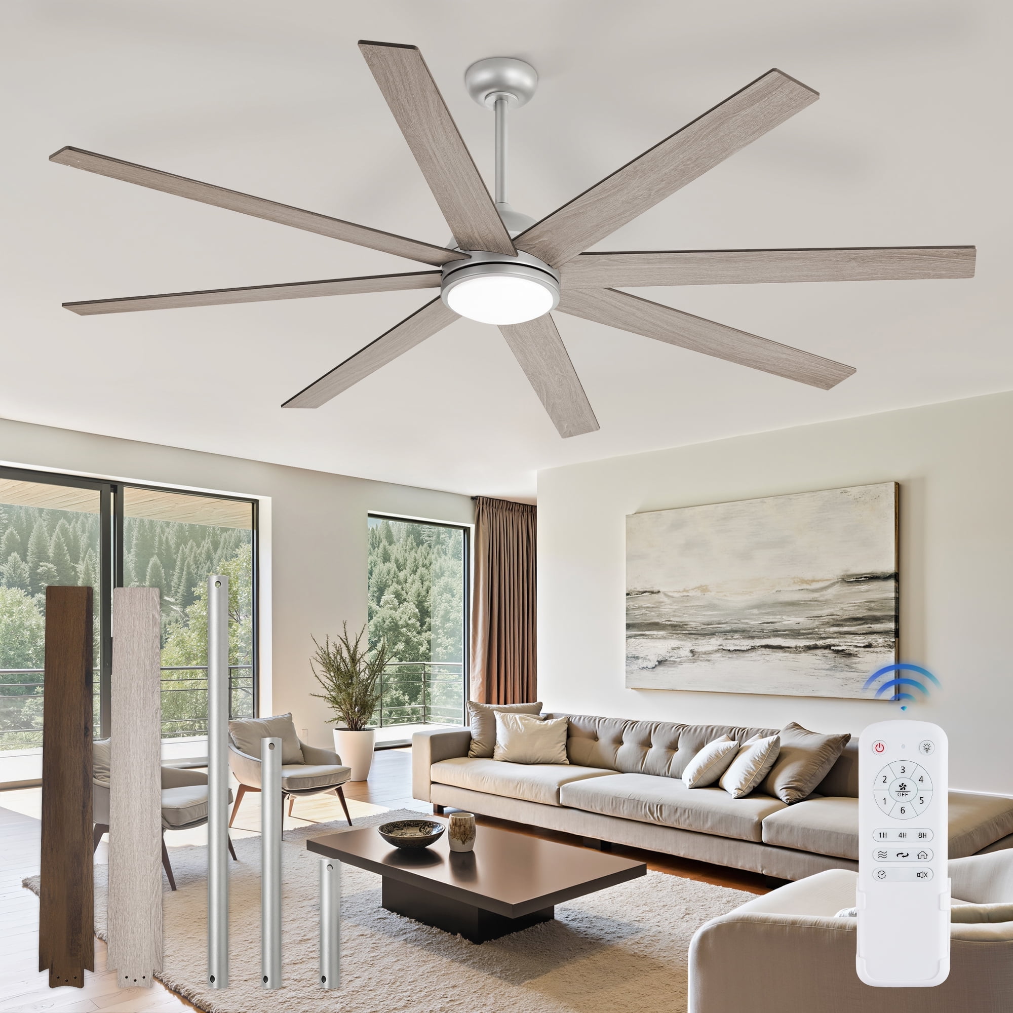 Zardon 72 inch Large Ceiling Fan with Light and Remote, Modern Ceiling ...