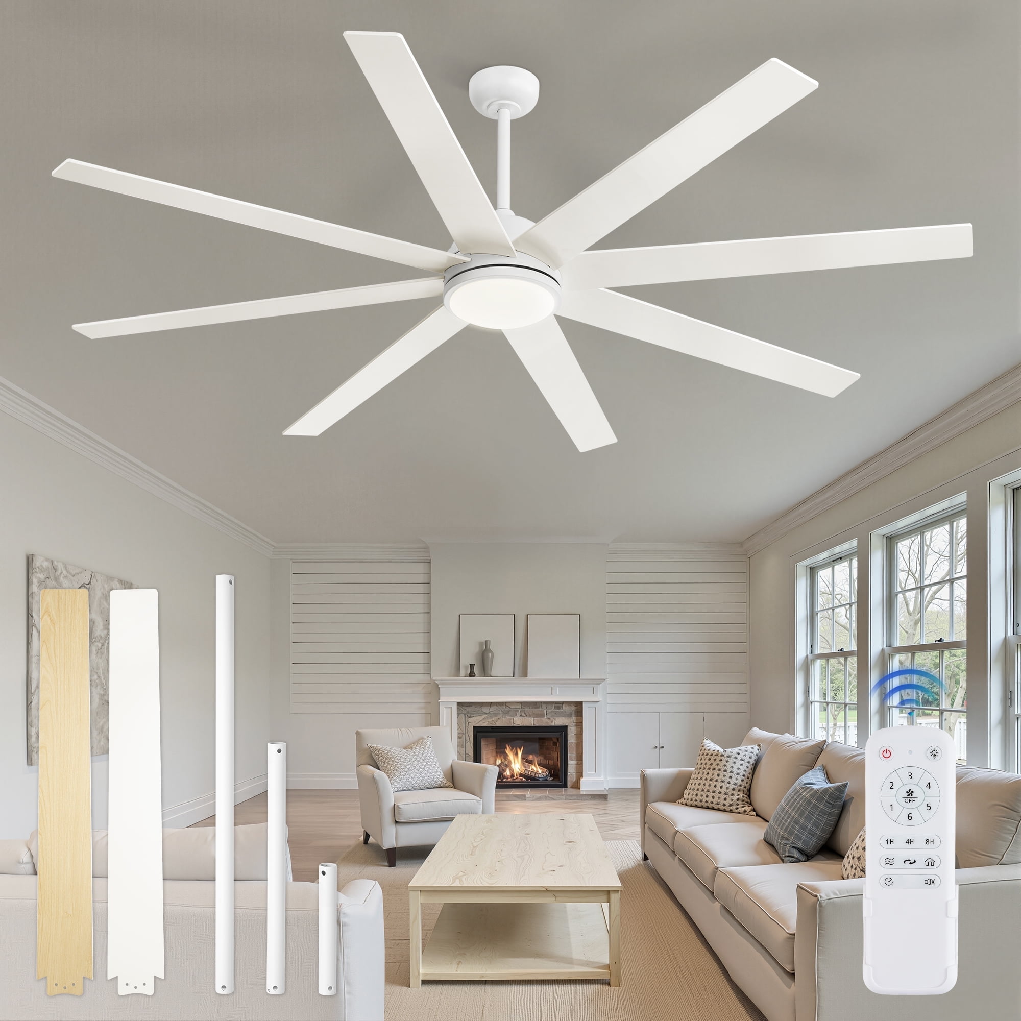 Zardon 72 inch Large Ceiling Fan with Light and Remote, Modern Ceiling ...