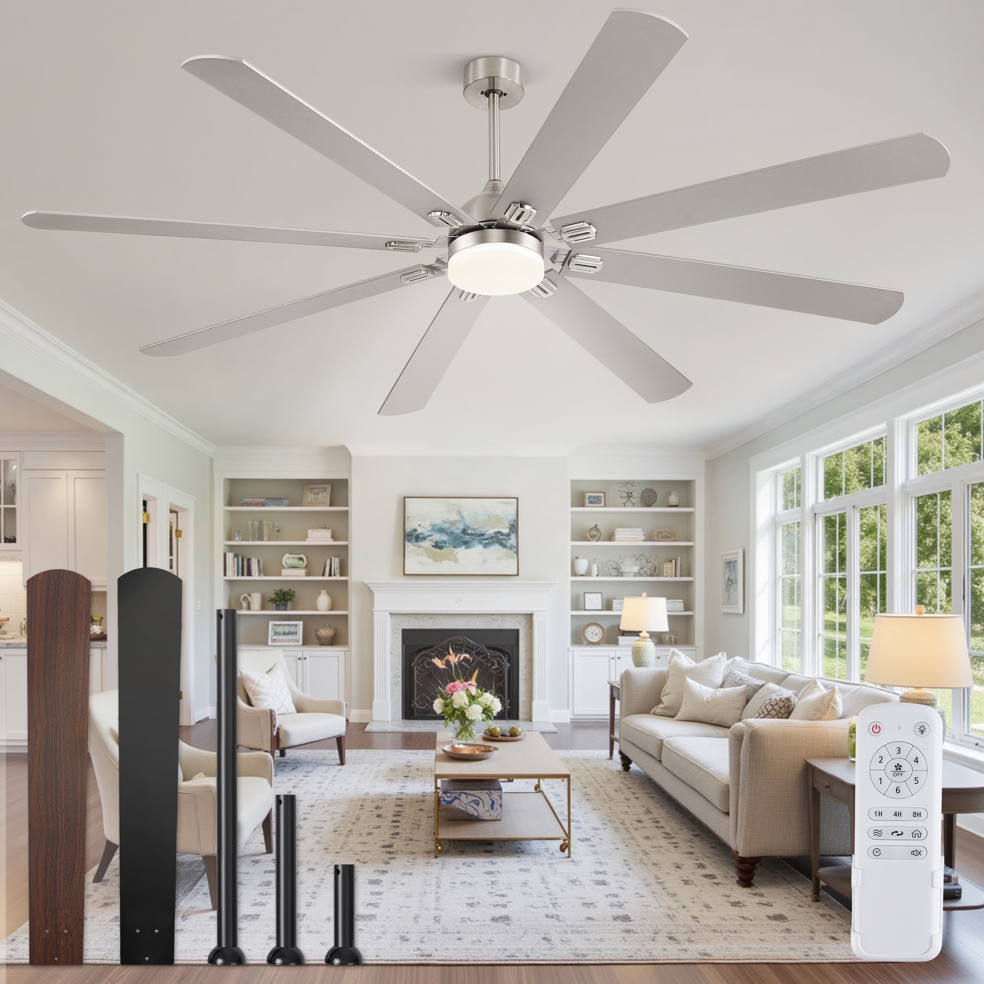 Zardon 80" Nickel Modern Ceiling Fan with Light and Remote Control ...