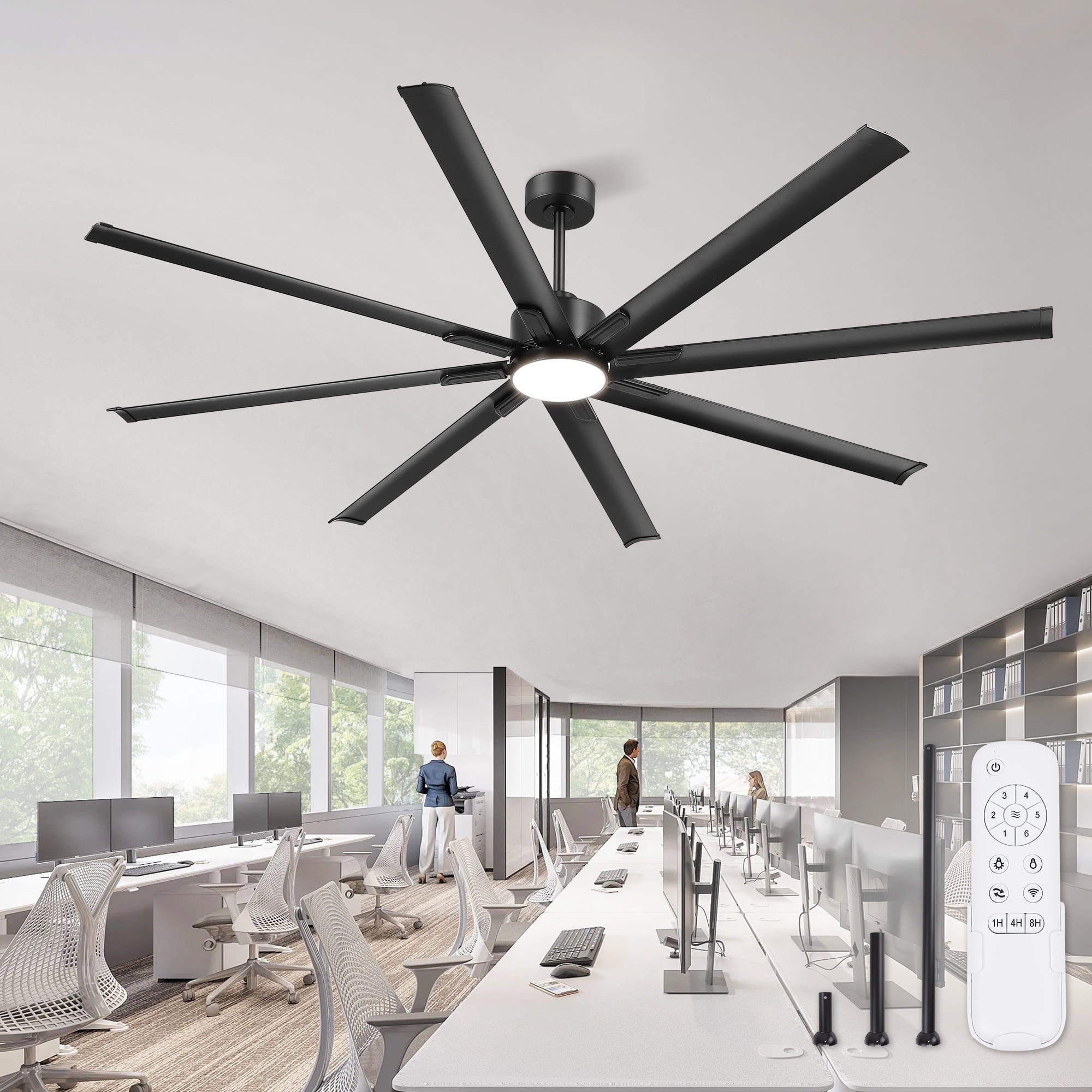 Zardon 84-inch Ceiling Fan with Light - 6-Speed Remote Control, Black ...
