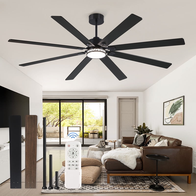 Zardon 84 Inch Farmhouse Ceiling Fan with Light & Remote, 8 Black ...