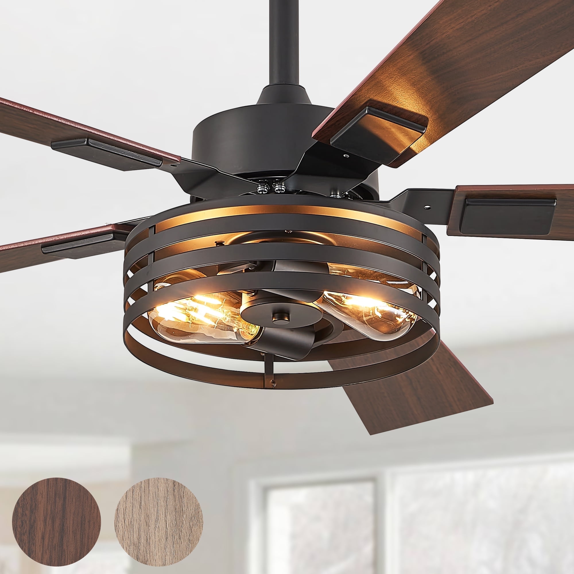 Zardon 84 inch Farmhouse Ceiling Fan with Light & Remote, 8 Nickel ...