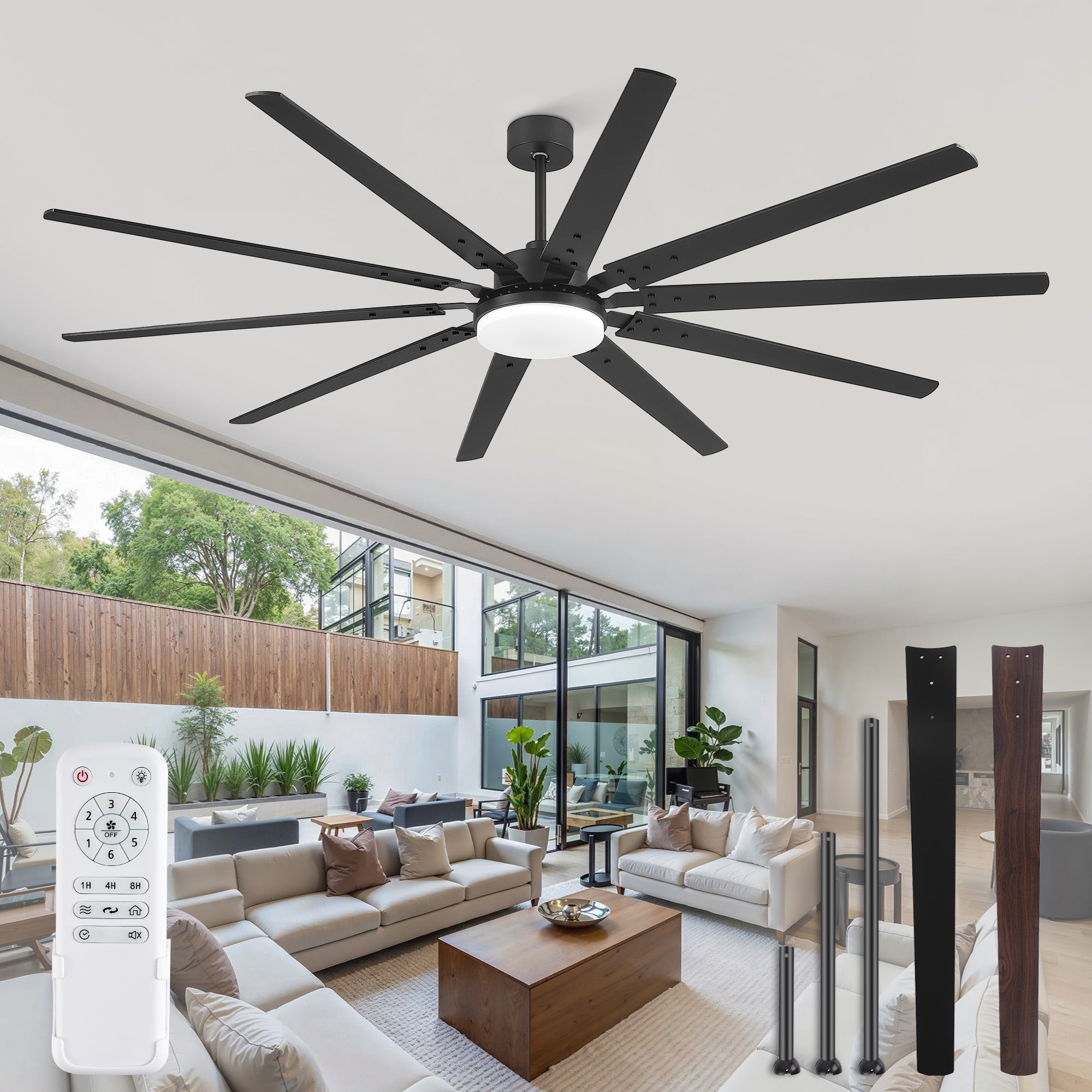Zardon 90" Industrial Modern Ceiling Fan with LED Light and Remote, 10 ...
