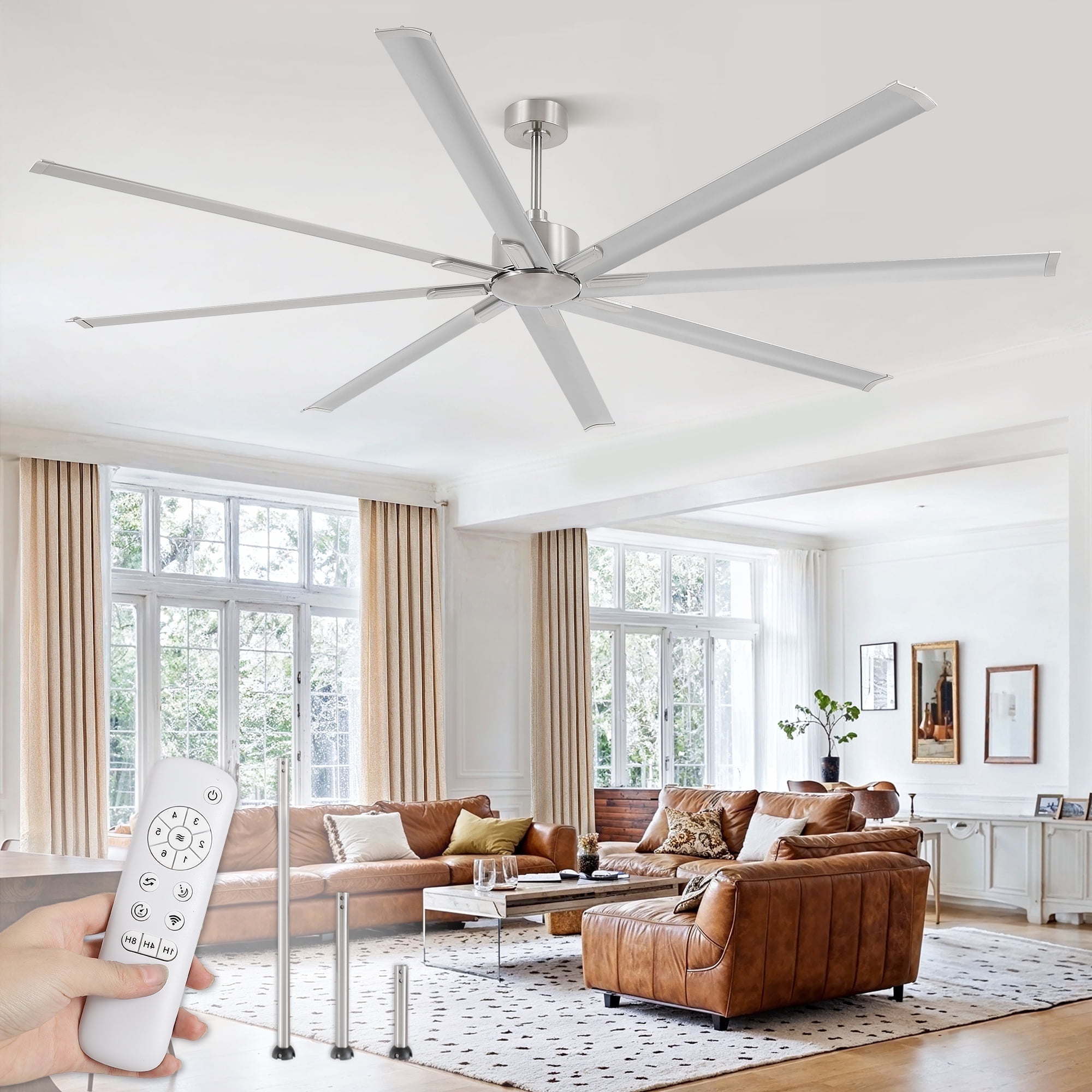 Zardon 96 inch Industrial Ceiling Fan with Remote Control – Quiet, High ...