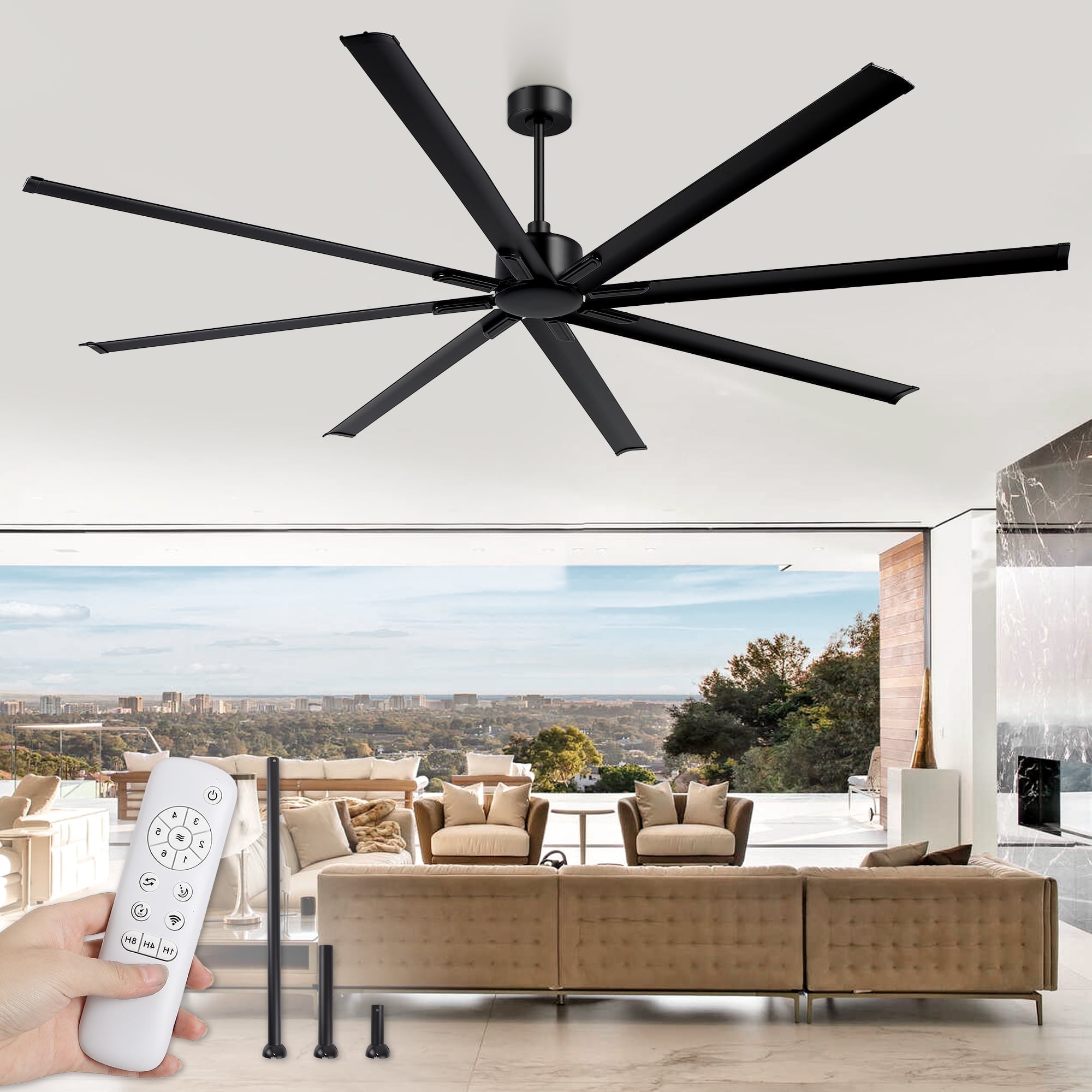 Zardon 96 inch Industrial Ceiling Fan with Remote Control – Quiet, High ...