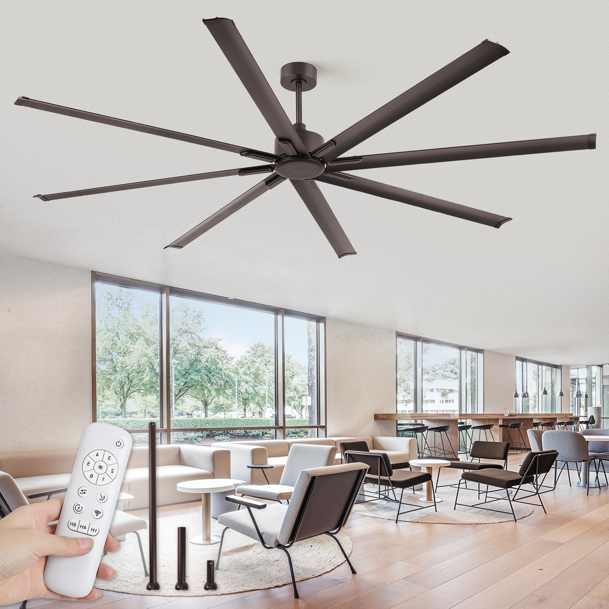 Zardon 96 inch Industrial Ceiling Fan with Remote Control – Quiet, High ...