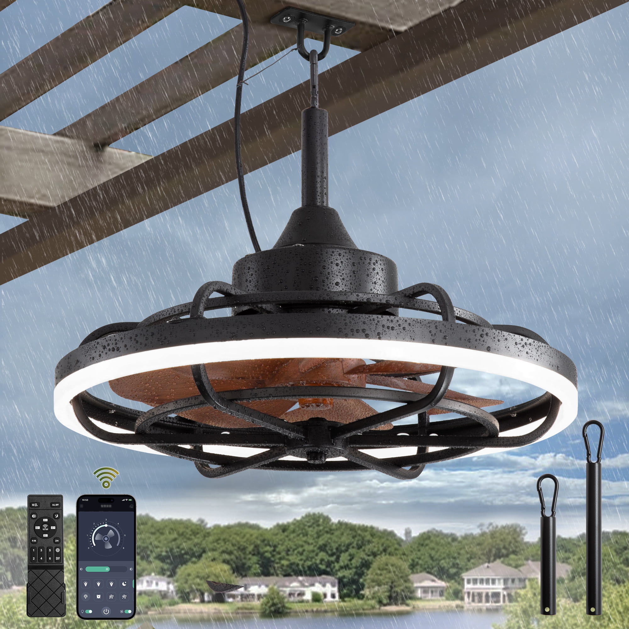 Zardon 20" Modern Outdoor Ceiling Fan with Light - Remote & App Control ...
