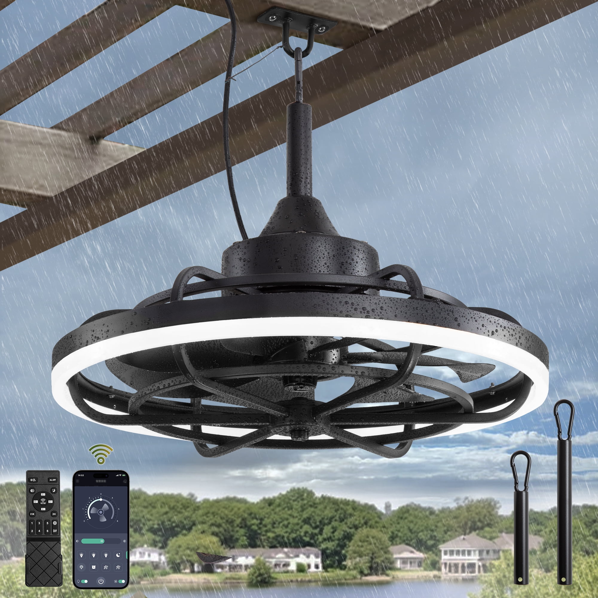 Zardon 20" Modern Outdoor Ceiling Fan with Light - Remote & App Control ...