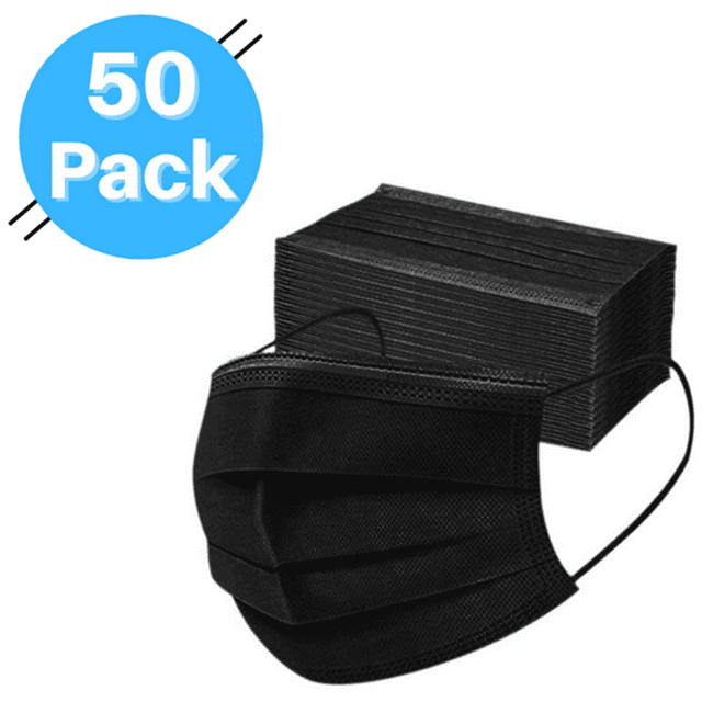 Zardwill 50 Pcs 3 Ply Ear Loop Breathable Disposable Face Masks(Black ...