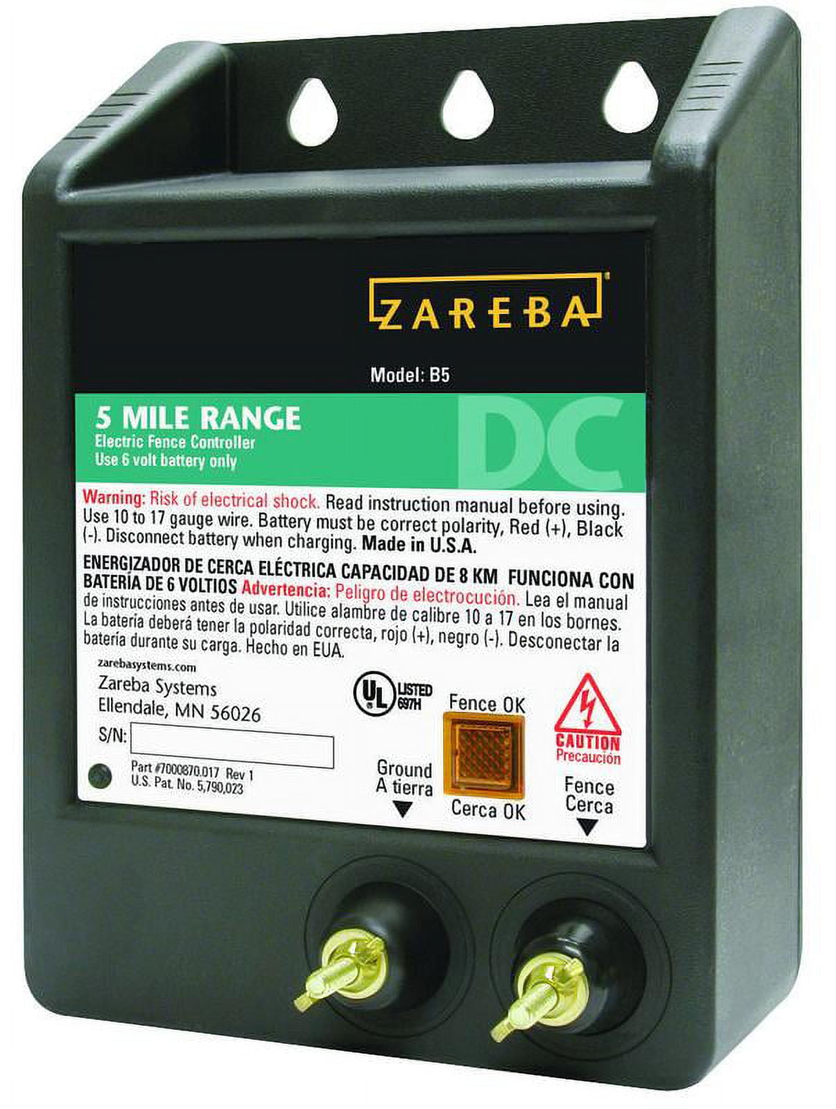 Zareba 5-Mile Battery Operated Electric Fence Charger, Controls Horses ...