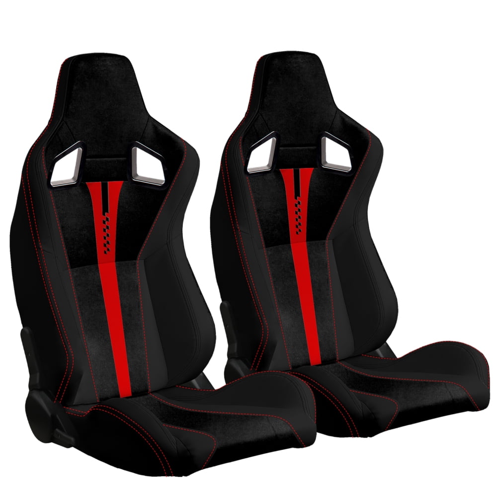 Zateety 2PC New Universal Bucket Racing Seats Red Stitch Red PVC ...