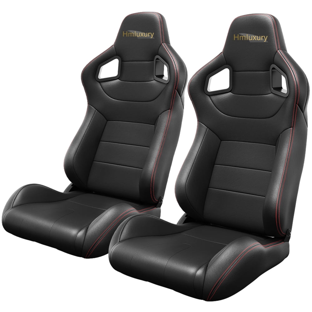 Zateety 2PC Universal Bucket Racing Seats Red Stitch Red PVC Leather ...