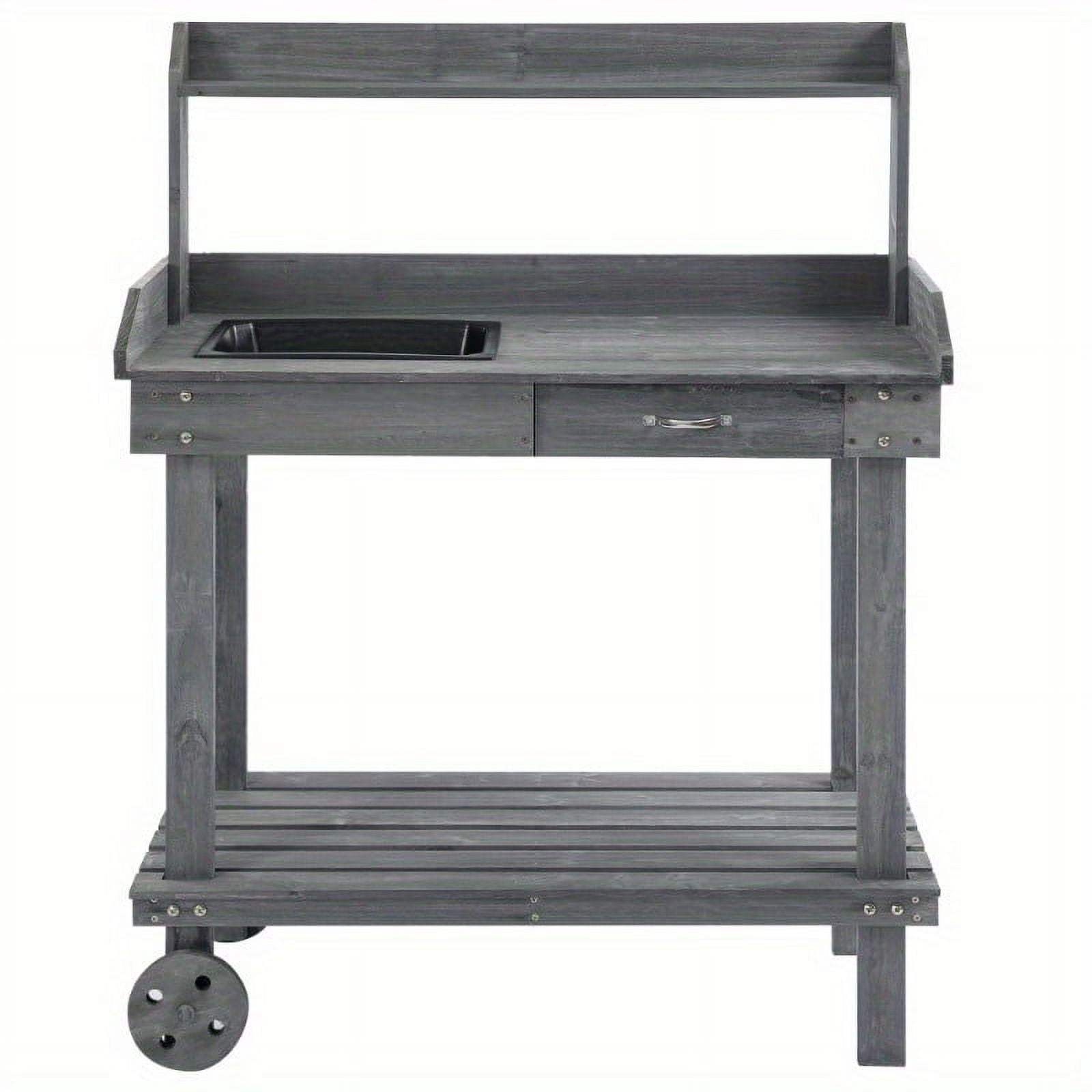 Zateety 36'' Wooden Potting Bench Work Table with 2 Removable Wheels ...