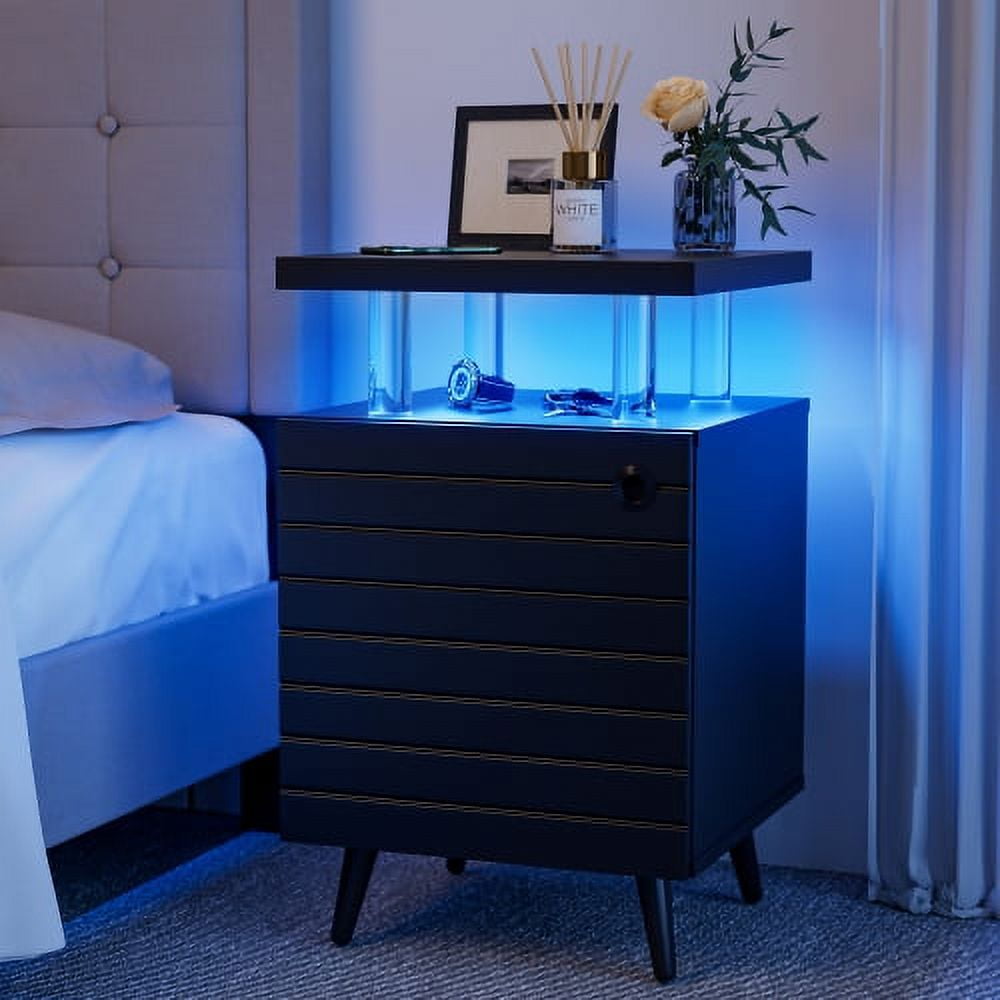Zateety LED Nightstand LED Bedside Table End Tables Living Room with 4 ...