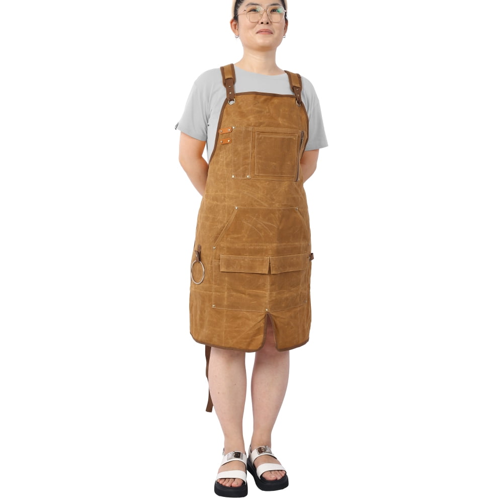 Zateety Long Heavy Duty Waxed Canvas Tool Apron, Carpenter Aprons ...
