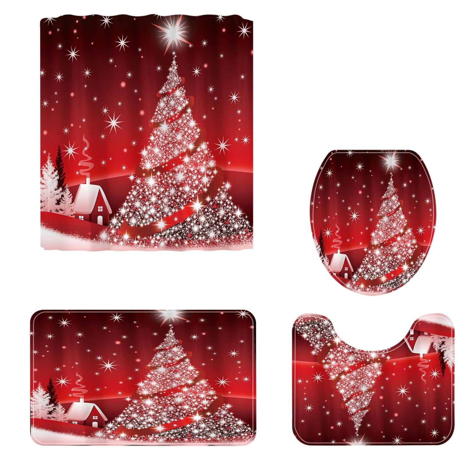 Zatoumnr Christmas Bathroom Sets with Shower Curtain 4 Pieces with Rugs ...