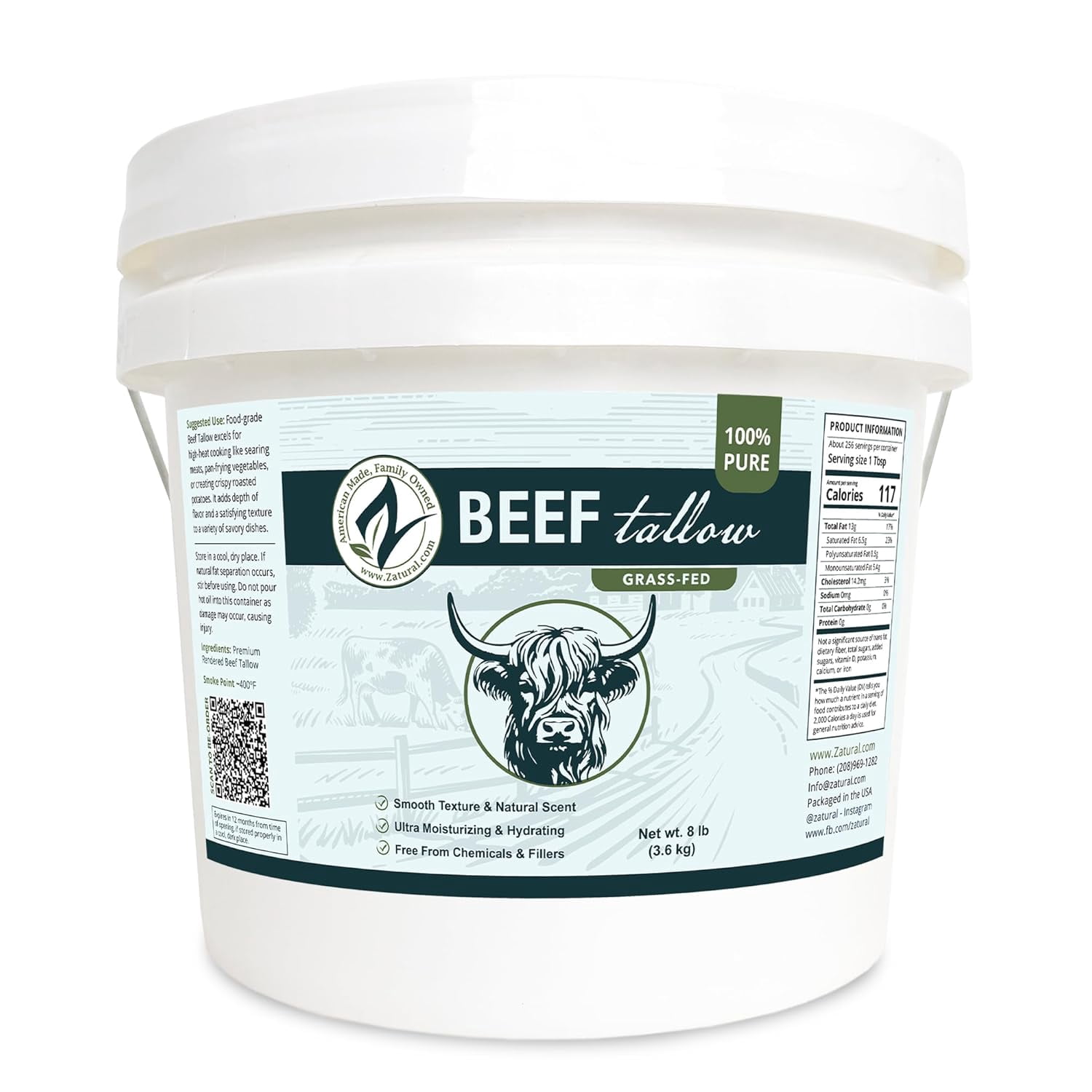 Zatural Pure Grass-Fed Beef Tallow – Deodorized & Refined Food-Grade ...
