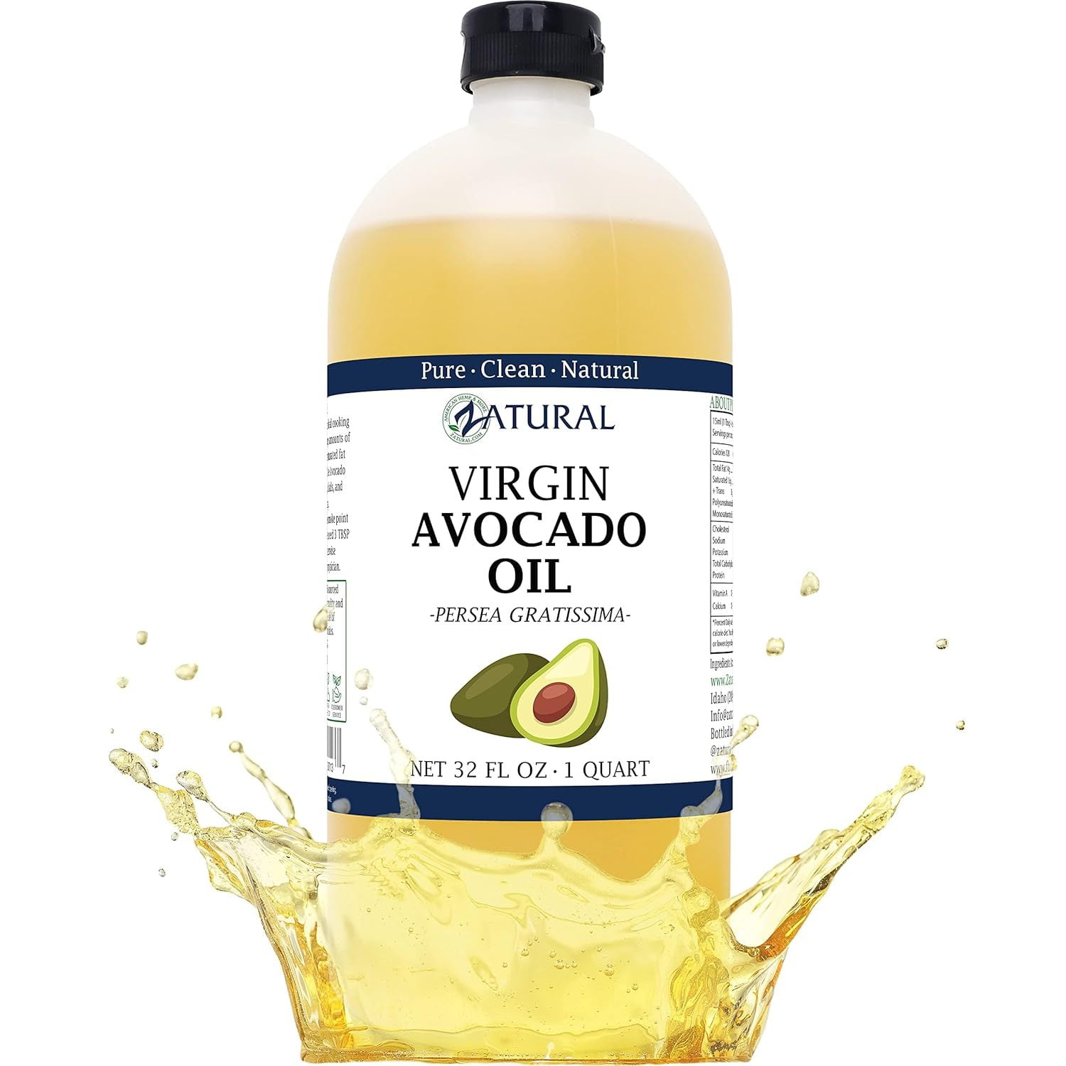 Zatural Virgin 100% Pure Natural Avocado Oil without Additives, Clean ...