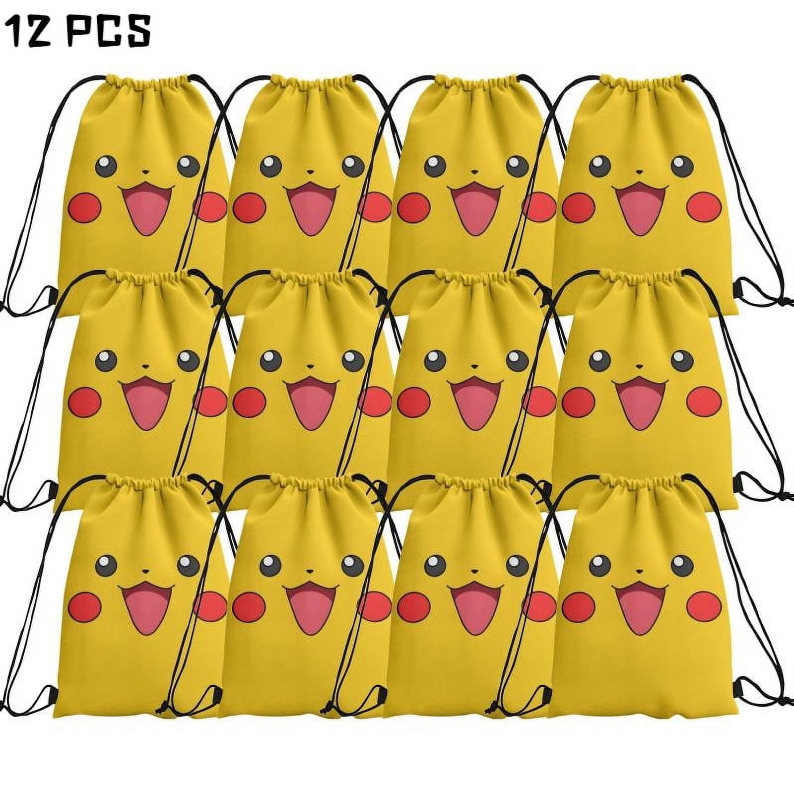 Lheaggik 12 packs Cartoon Pokemon Candy Drawstring Bag Drawstring Goodie Favor Bags for Boys and ...