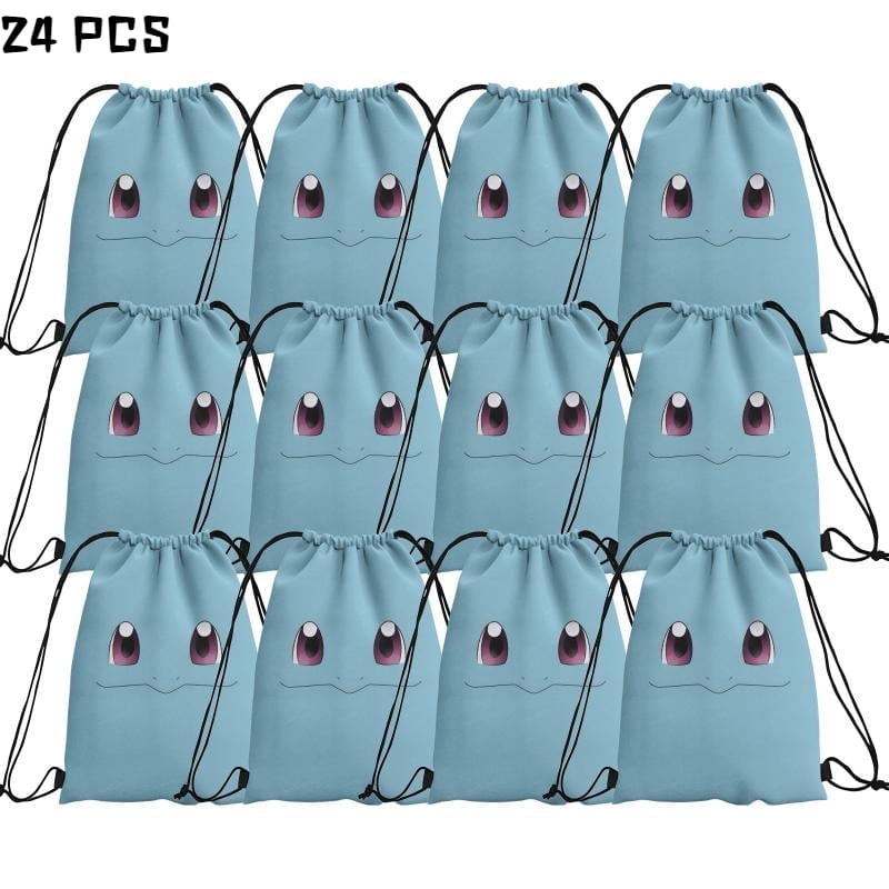 Lheaggik 24 packs Cartoon Pokemon Candy Drawstring Bag Drawstring Goodie Favor Bags for Boys and ...