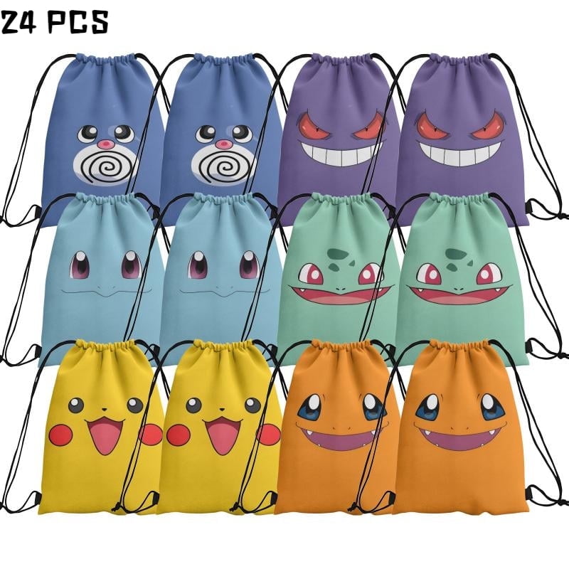 ZauQeuly 24 packs Cartoon Pokemon Candy Drawstring Bag Drawstring Goodie Favor Bags for Boys and ...