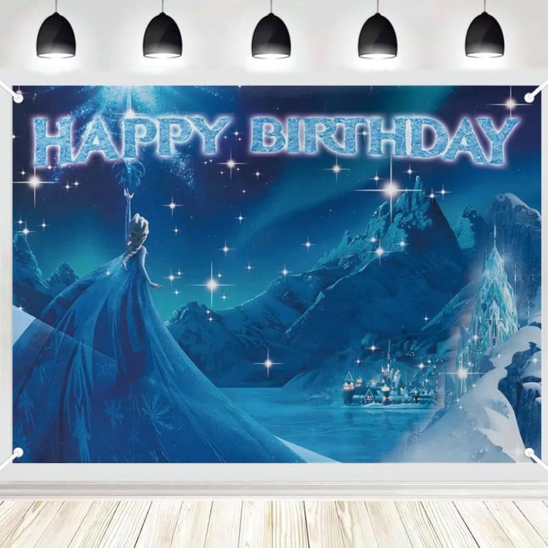 ZauQeuly Cartoon Birthday Banner Frozen Theme Backdrops Banner Birthday ...