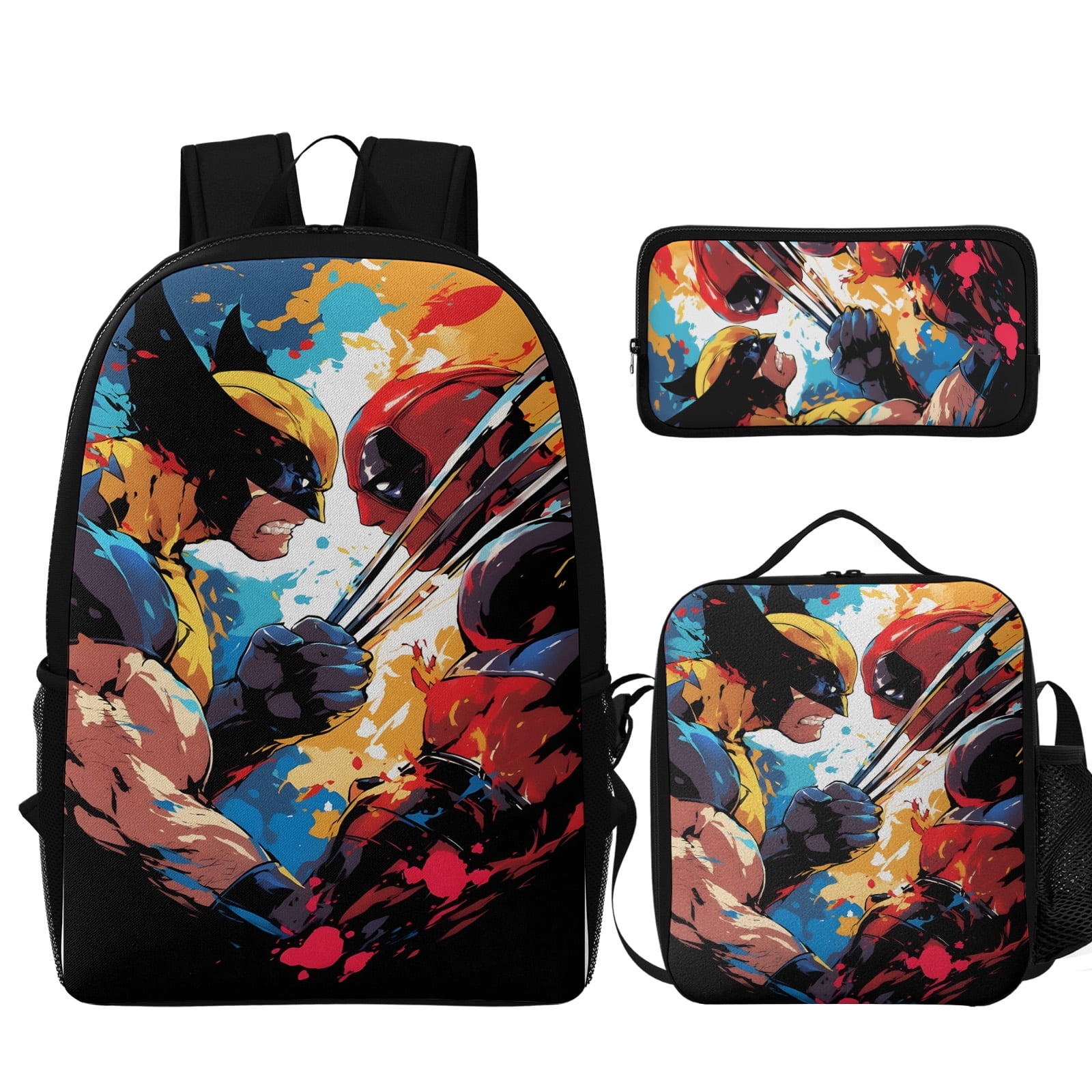 ZauQeuly Popular Cartoon Deadpool Backpack, 3Pcs Anime Cartoon Backpack ...
