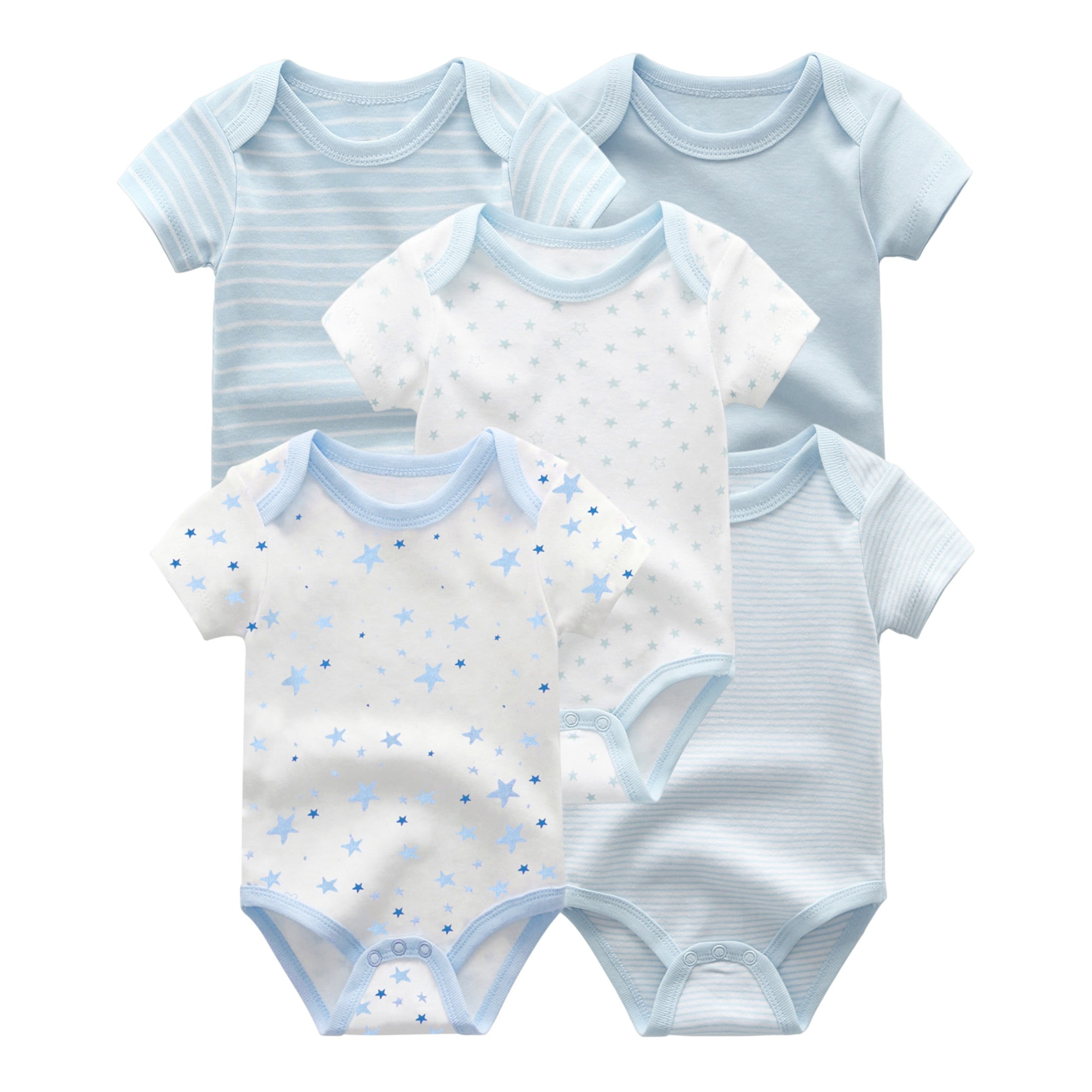 Zavbaby Baby Boy Girl Cotton Short Sleeve Bodysuits,5-Pack,Sizes 0-12M ...